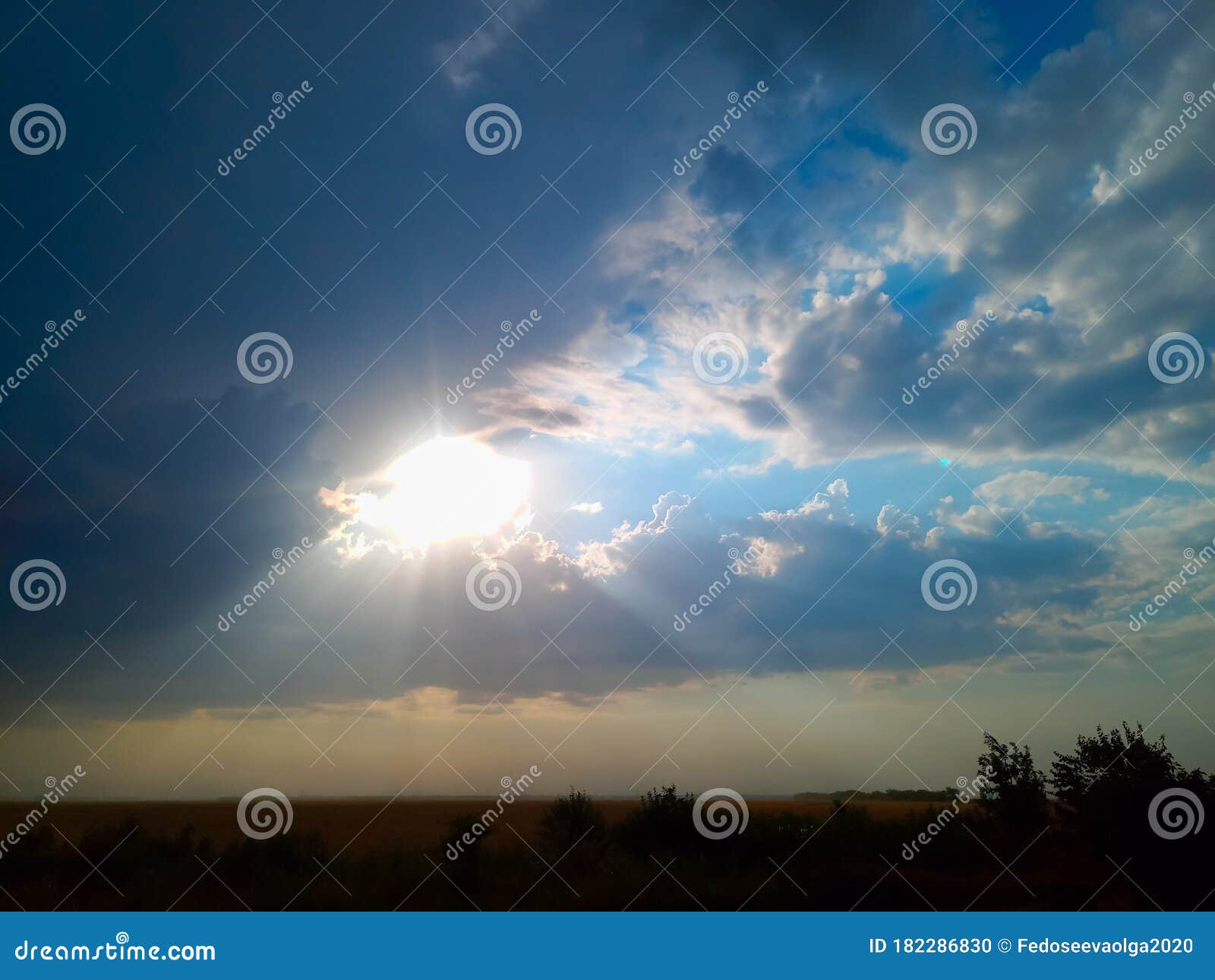 Beautiful Sunset, Sun Rays through Clouds Stock Photo - Image of bright ...