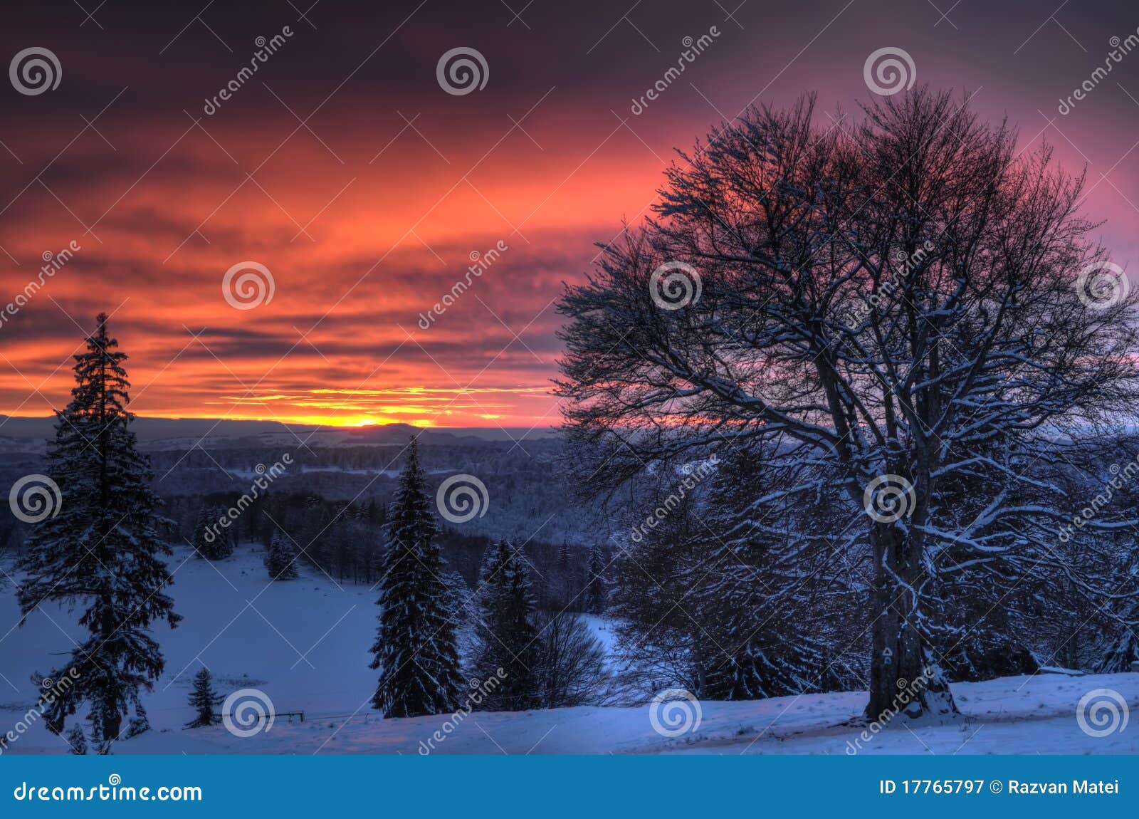 Beautiful Sunset in Winter Mountain Landscape Stock Image - Image of ...