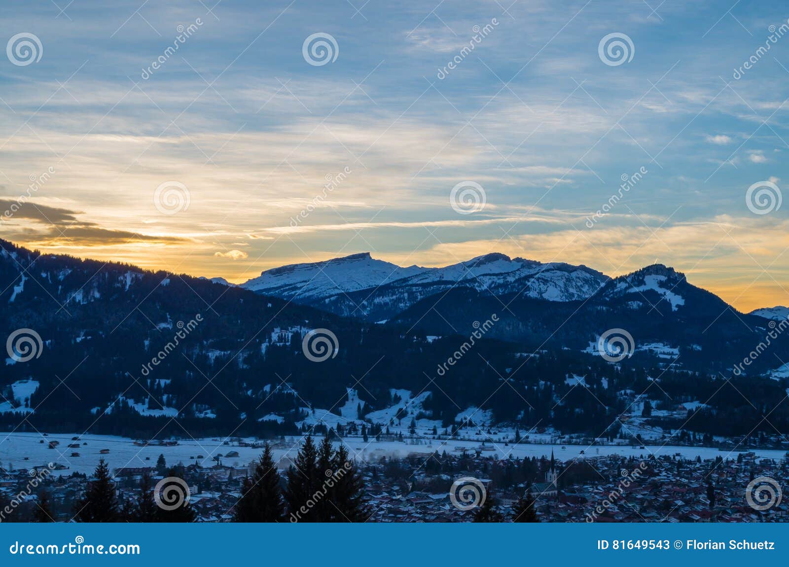Beautiful Sunset in Winter with Townscape of Oberstdorf, Allgau ...