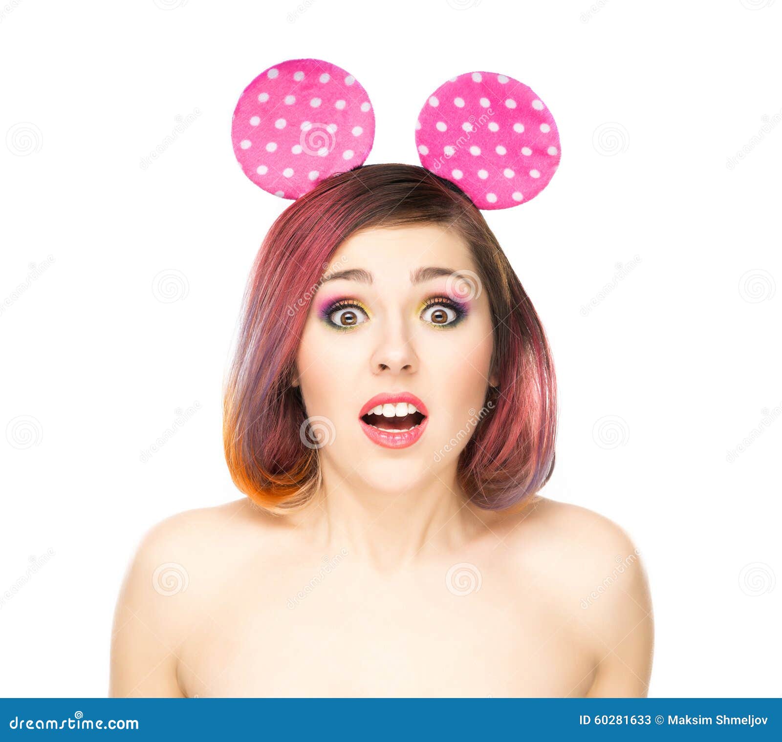 Beautiful Surprised Woman In Mickey Mouse Ears Royalty-Free Stock ...
