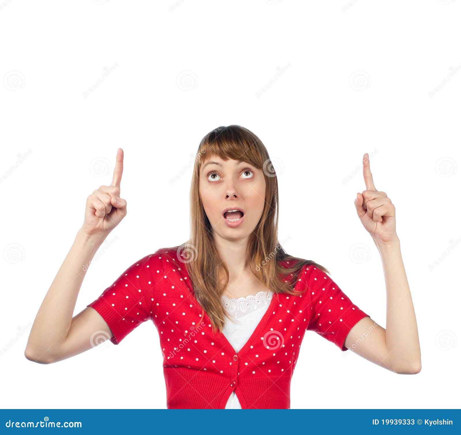 Beautiful Surprised Woman Pointing Up Stock Image - Image of pointing ...