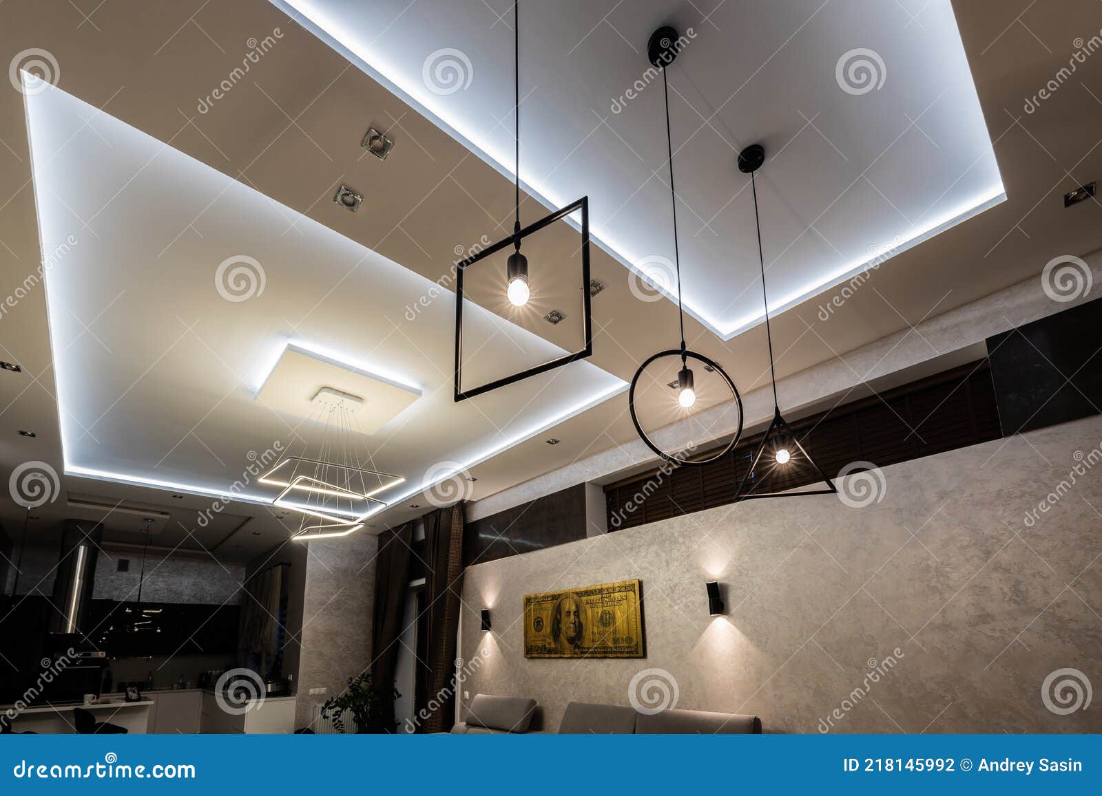 Beautiful Suspended Ceiling with Halogen Spotlights and Plasterboard ...
