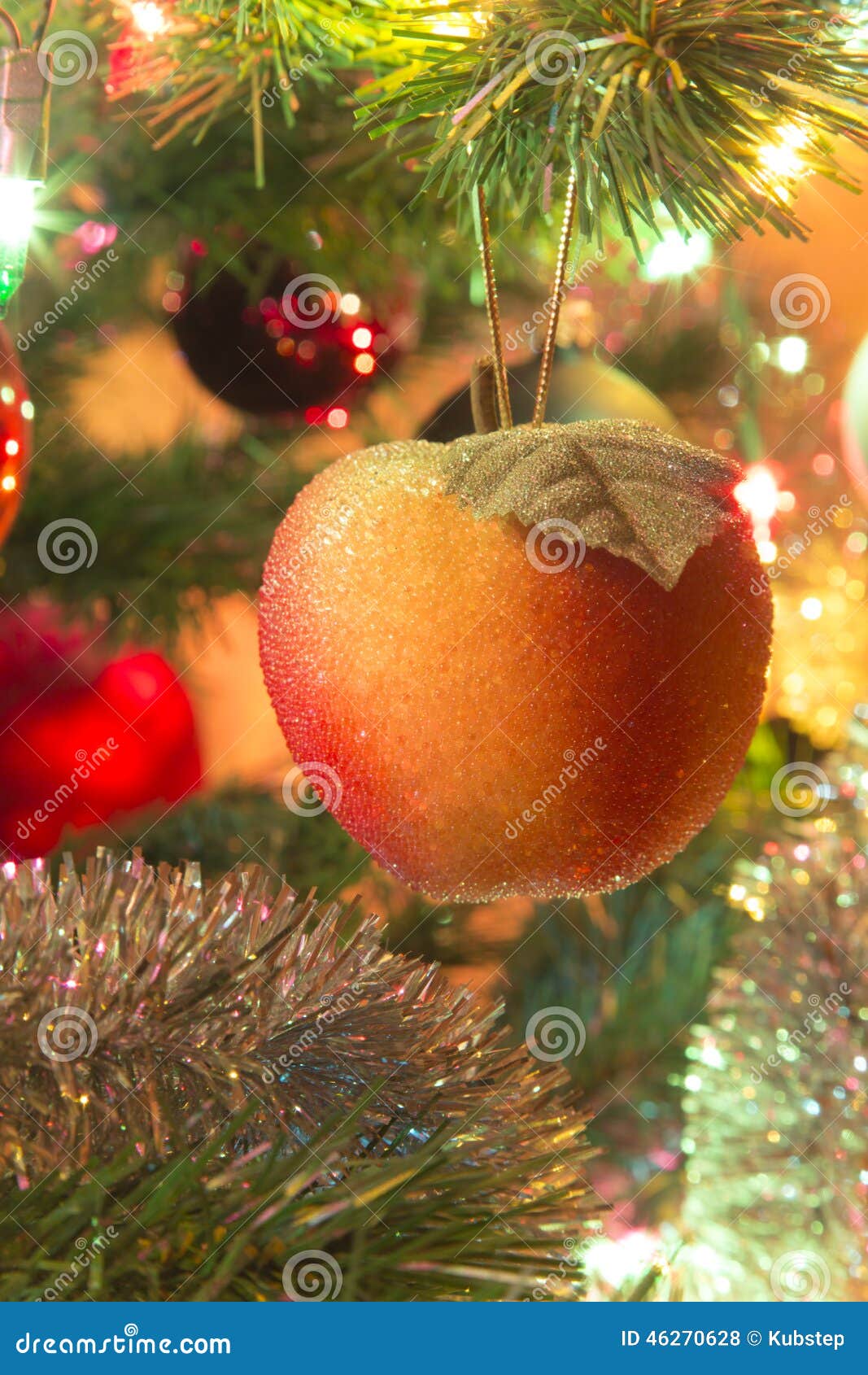 Beautiful Sweet Apple on Christmas Tree Stock Photo - Image of close ...