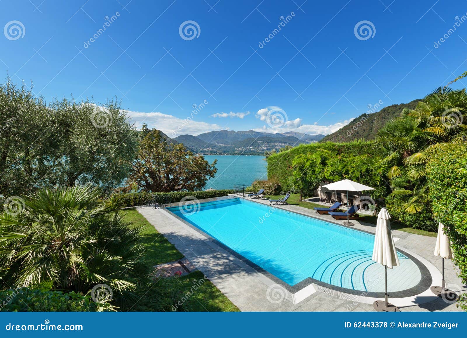 Beautiful Swimming Pool Overlooking the Lake Stock Photo - Image of ...