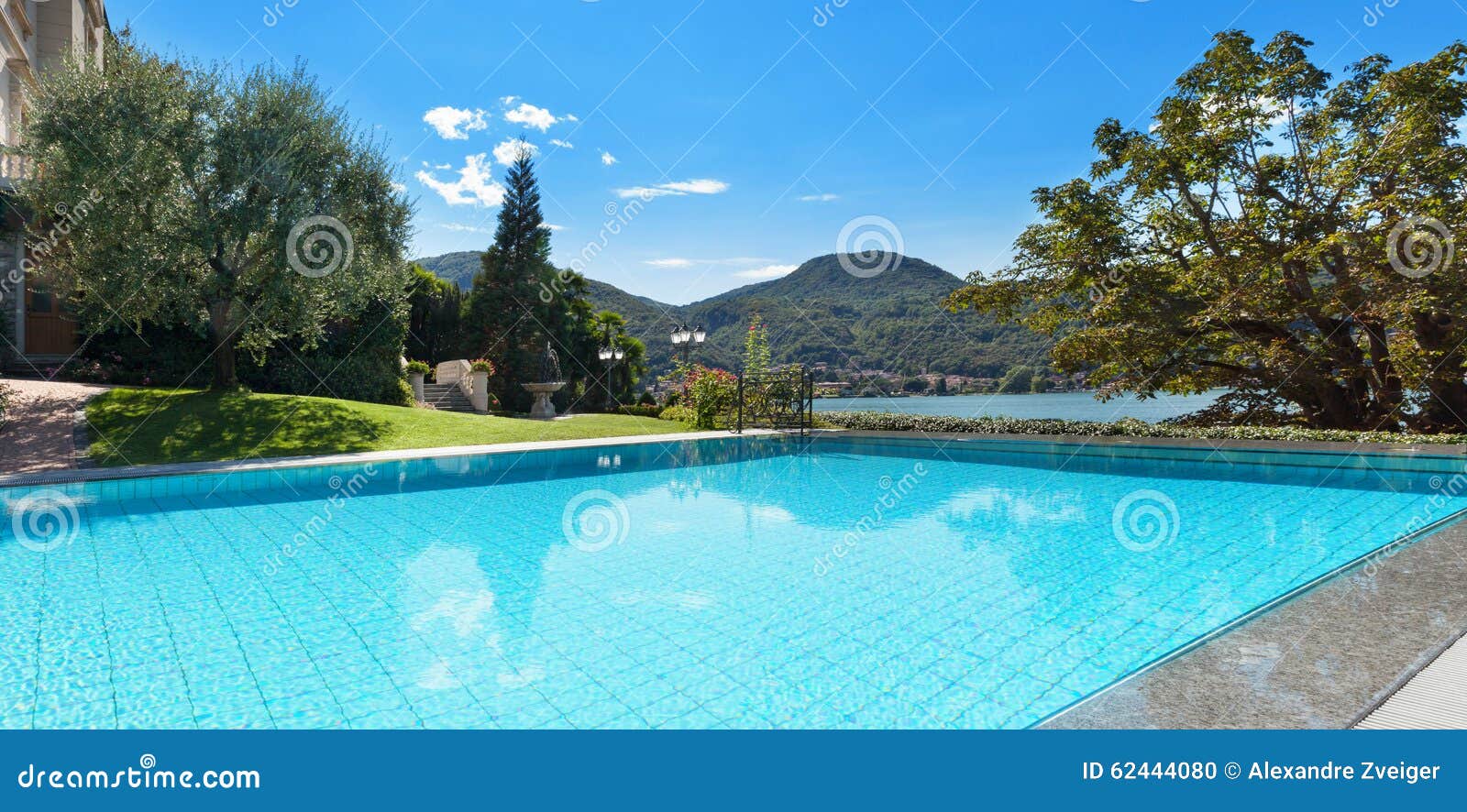 Beautiful Swimming Pool Overlooking the Lake Stock Photo - Image of ...