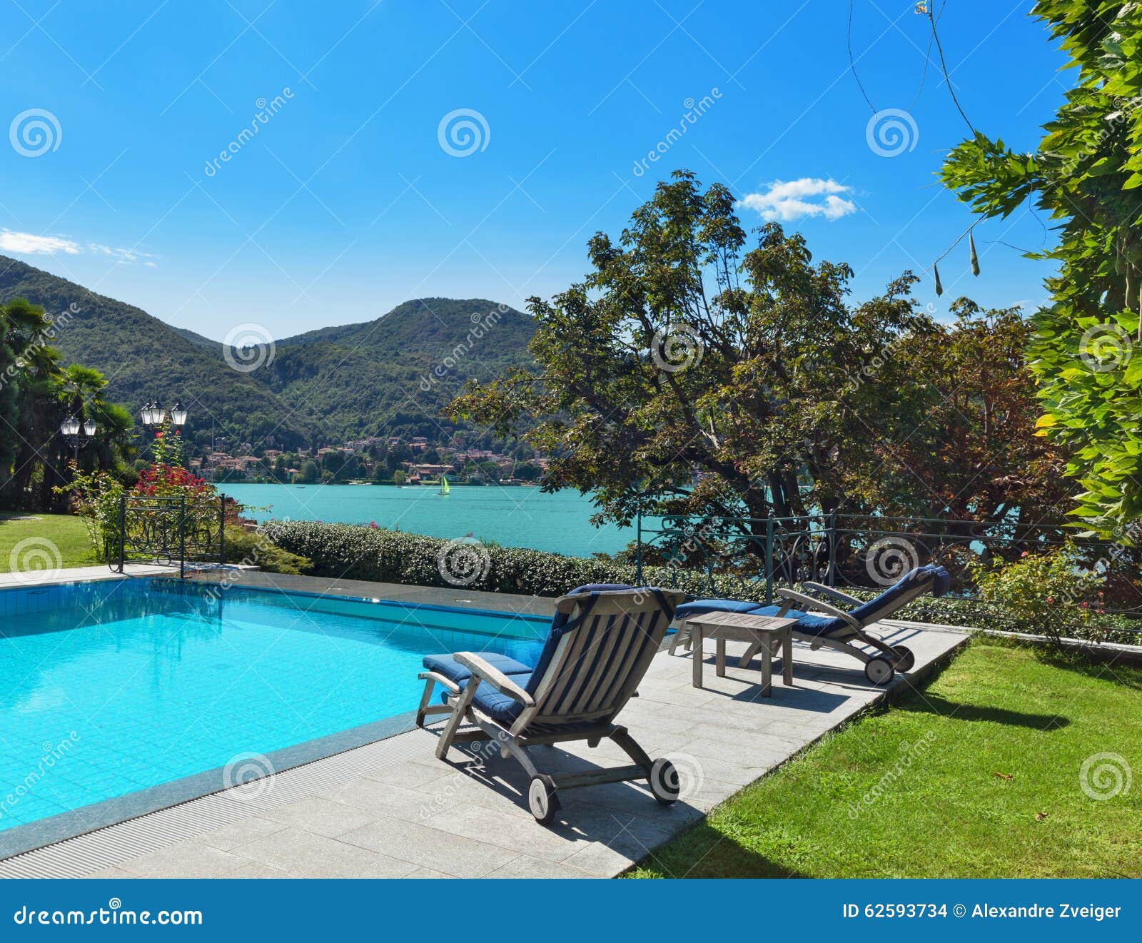 Beautiful Swimming Pool Overlooking the Lake Stock Photo - Image of ...