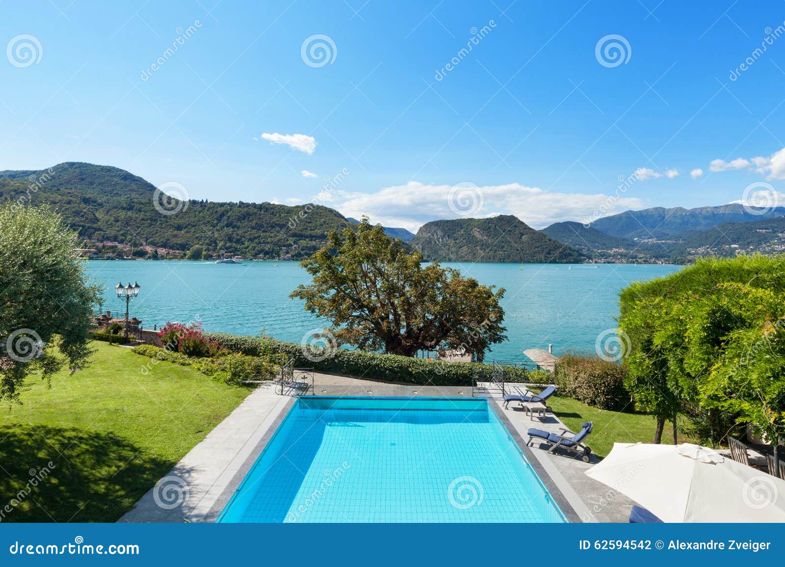 Beautiful Swimming Pool Overlooking the Lake Stock Photo - Image of ...