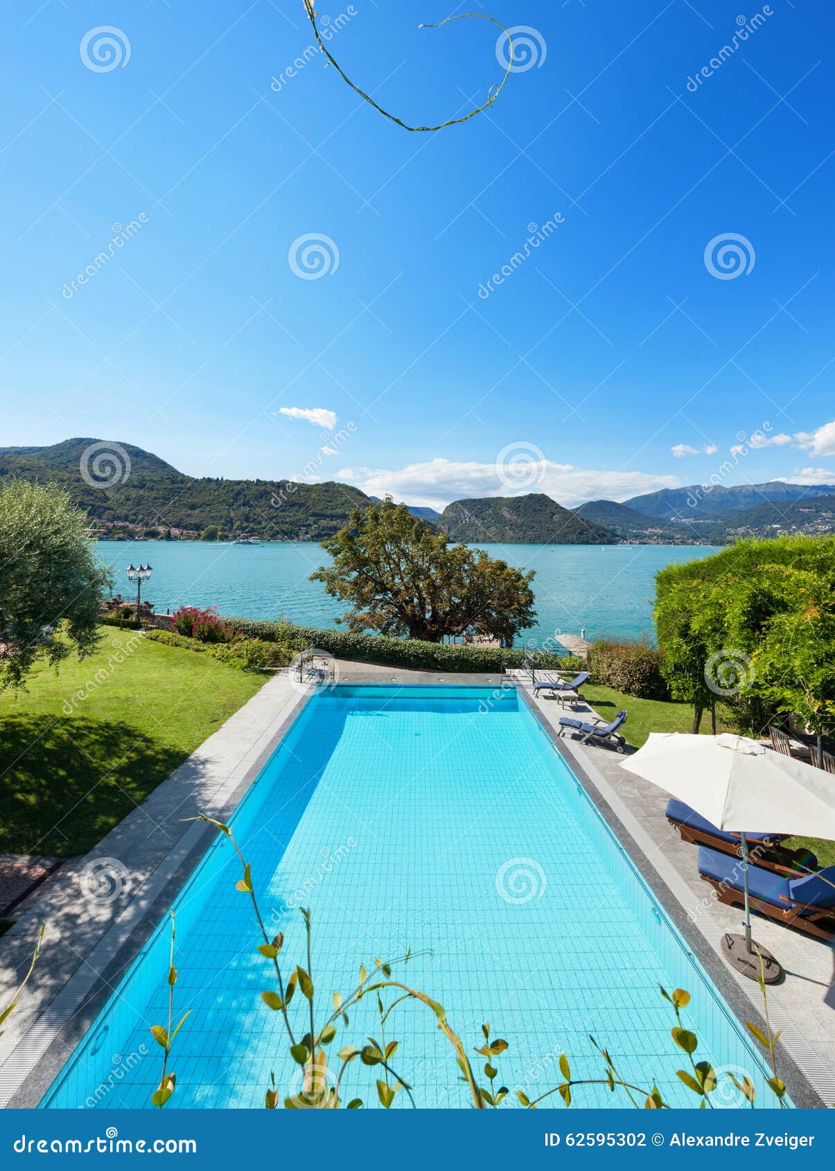 Beautiful Swimming Pool Overlooking the Lake Stock Photo - Image of ...