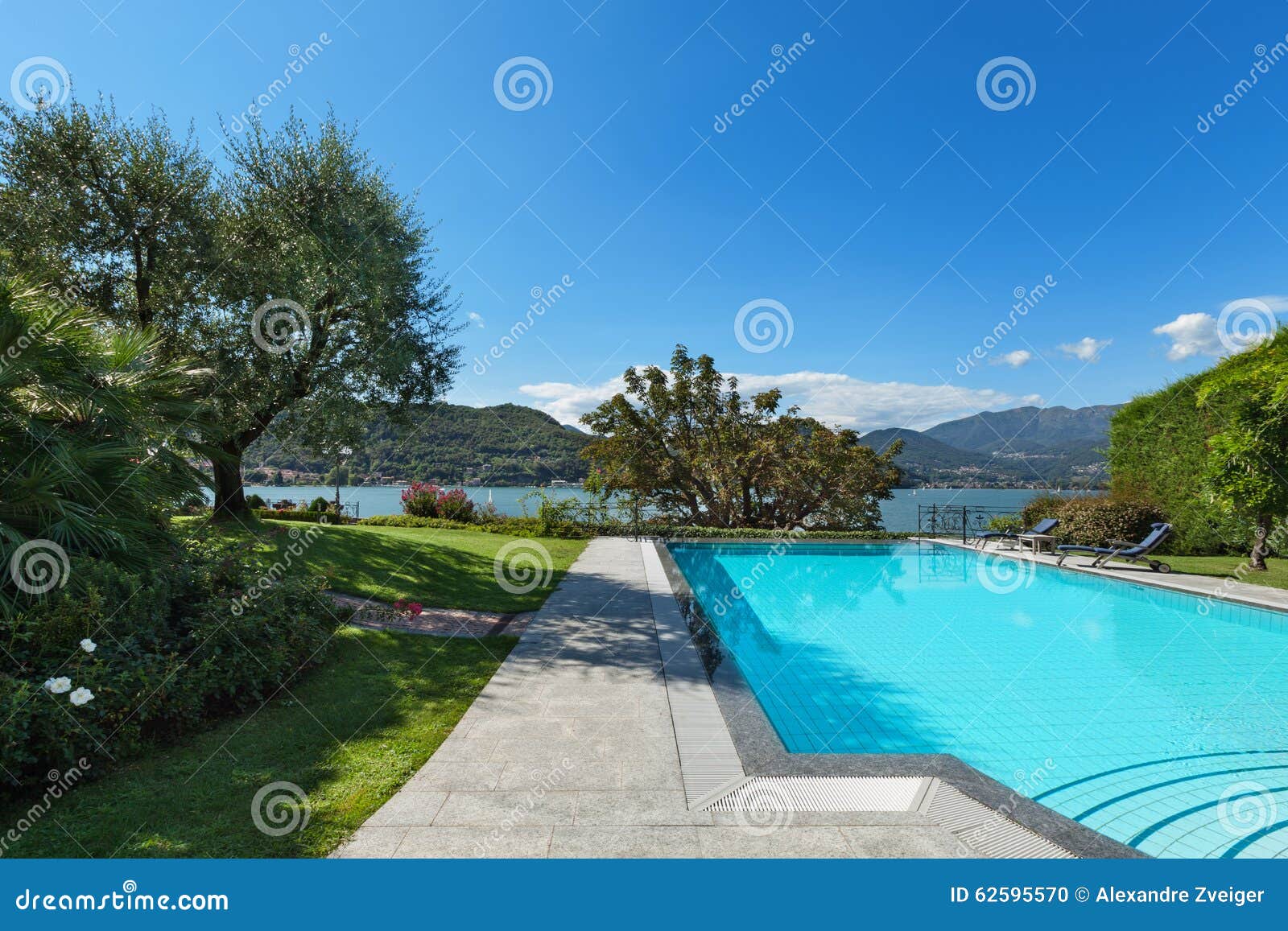Beautiful Swimming Pool Overlooking the Lake Stock Photo - Image of ...