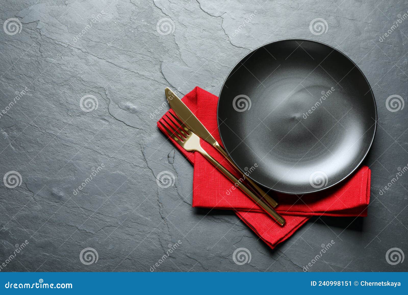 Beautiful Table Setting on Black Background, Top View. Space for Text ...