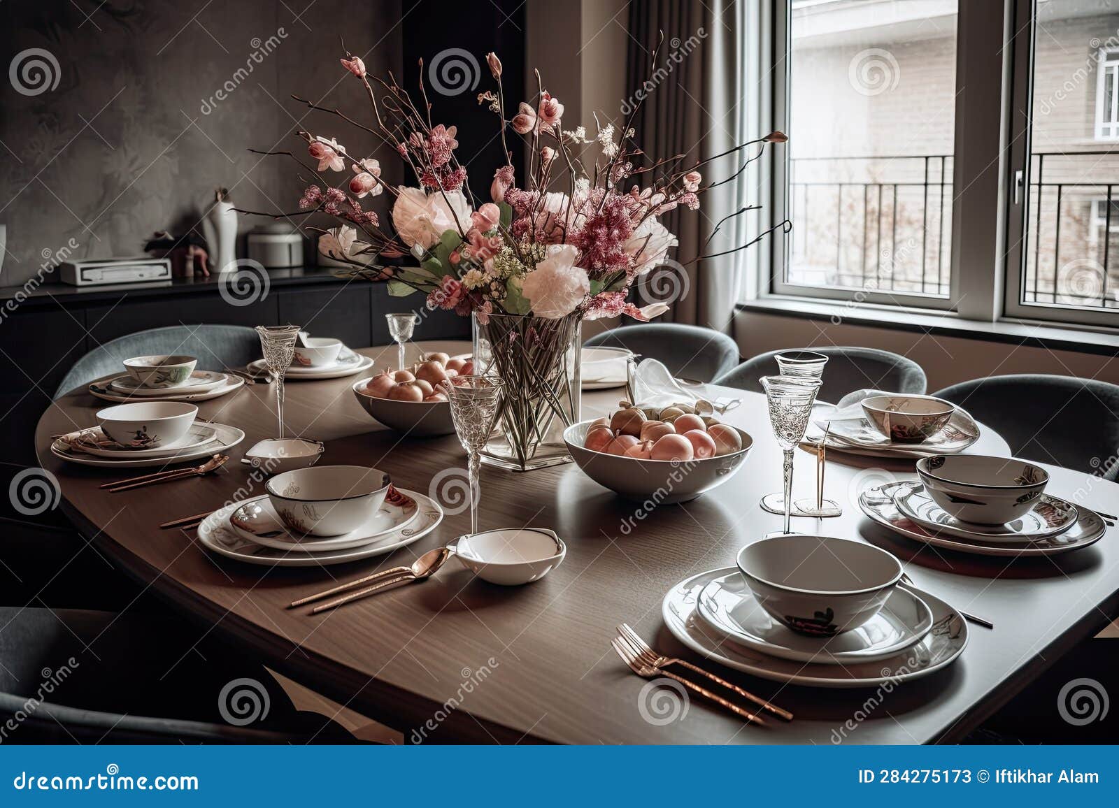 Beautiful Table Setting for Breakfast in the Interior of the Living ...