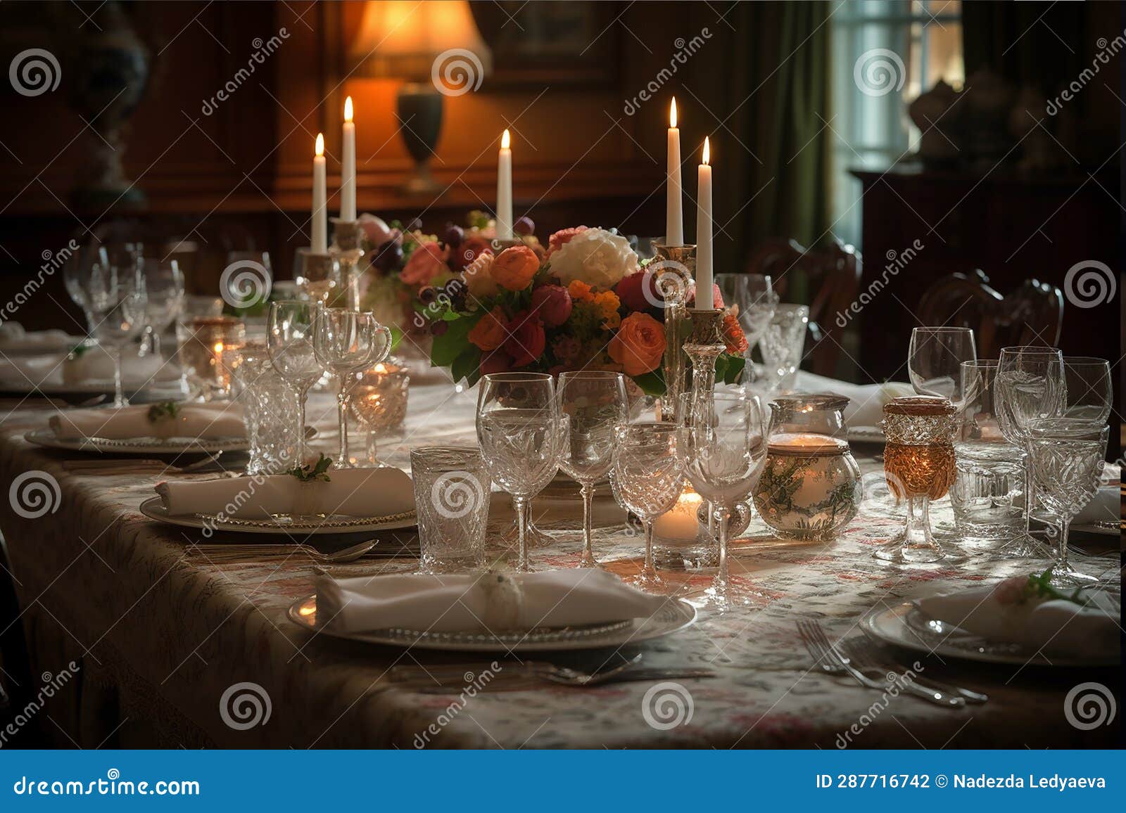 Beautiful Table Setting with Candles. Stock Photo - Image of menu ...