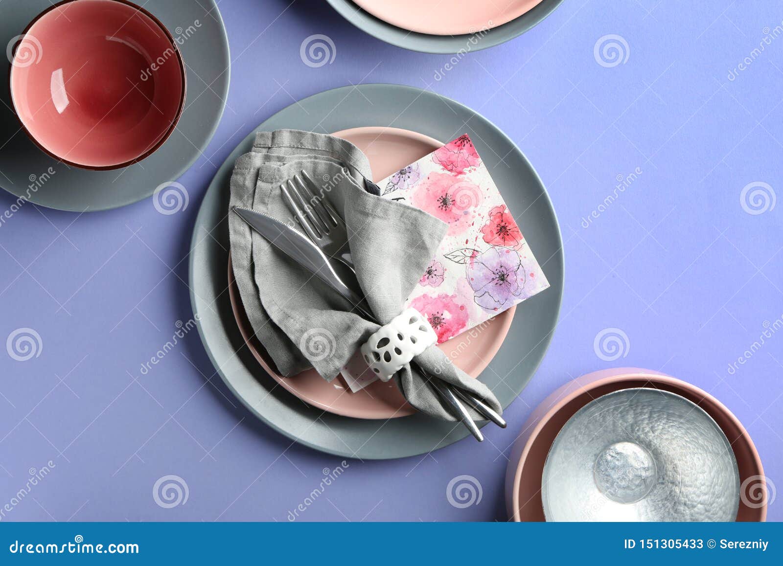 Beautiful Table Setting on Color Background Stock Image - Image of ...