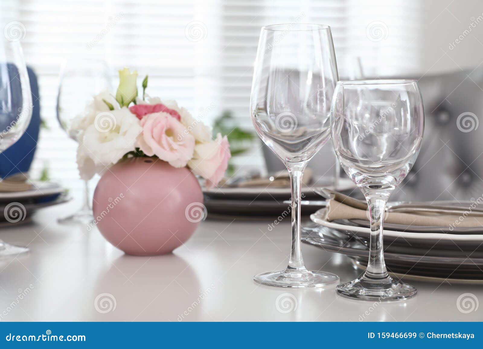 Beautiful Table Setting in Dining Room Interior Stock Image - Image of ...