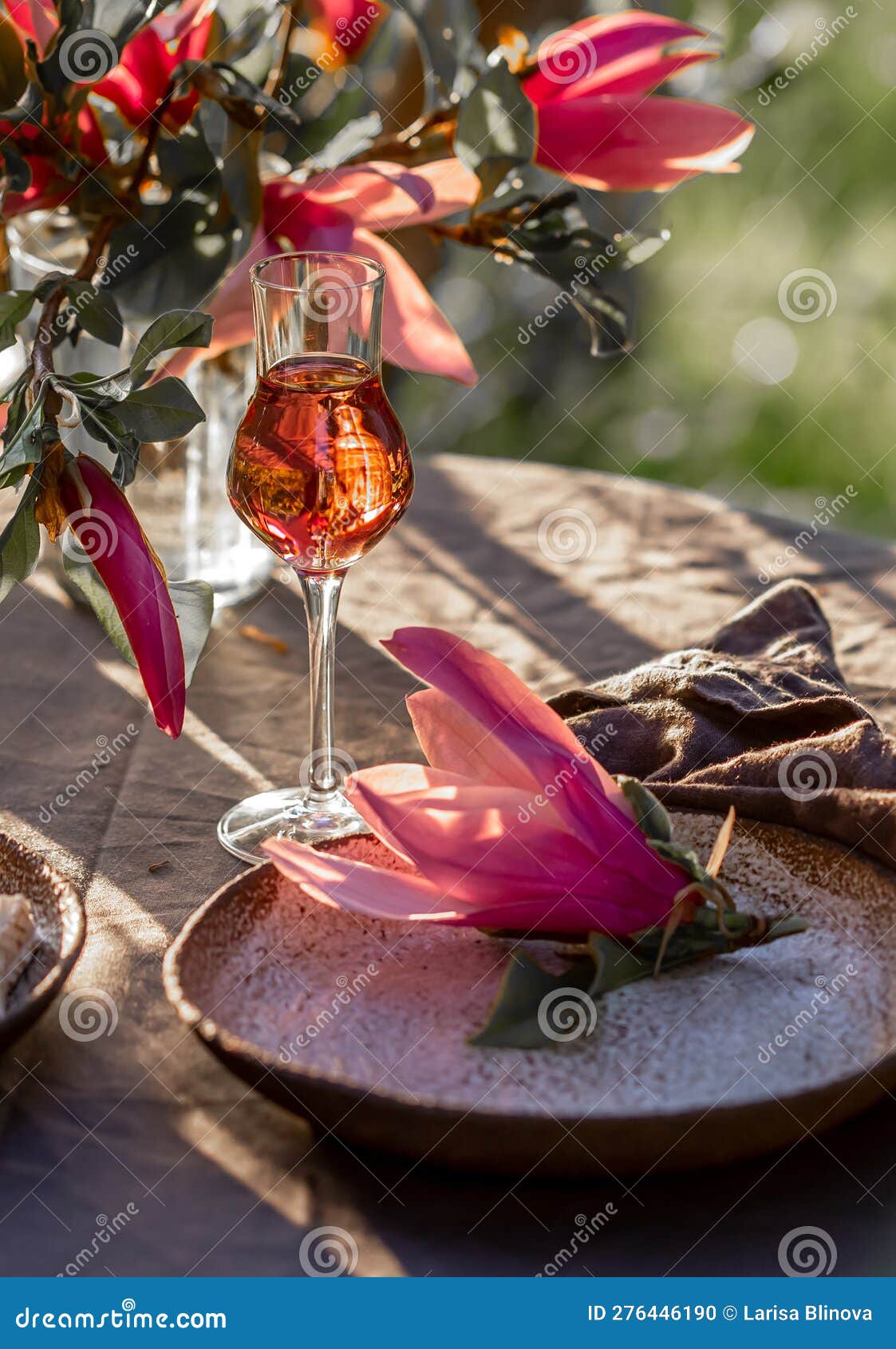 Beautiful Table Setting in Garden on Sunset Light. Table Decorated with ...