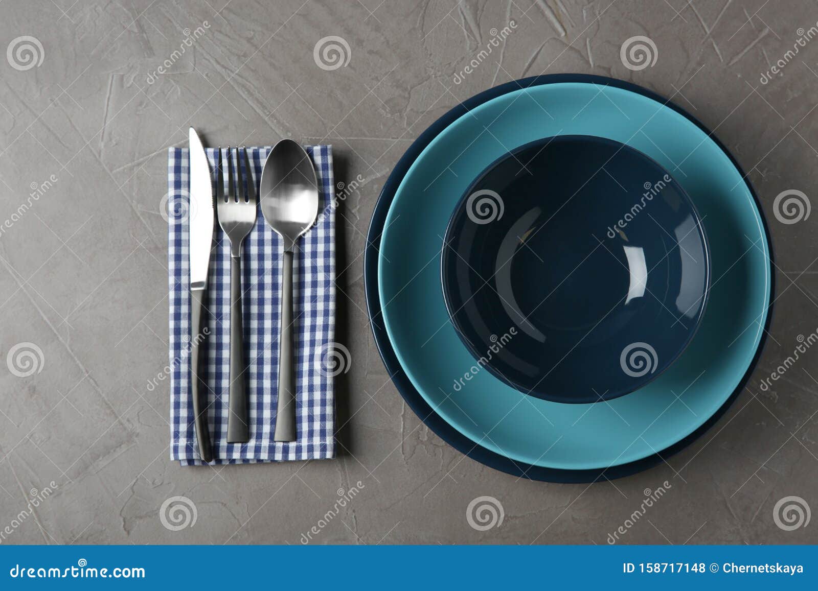 Beautiful Table Setting on Grey Background Stock Photo - Image of meal ...