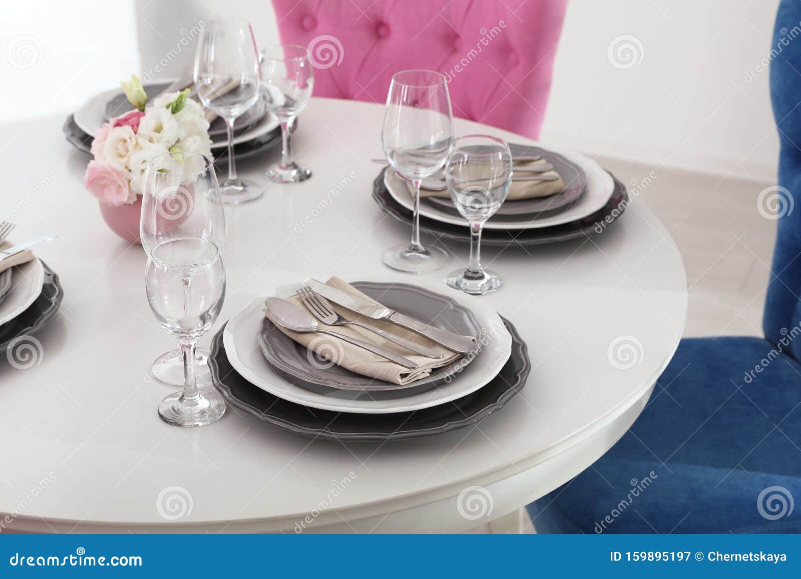 Beautiful Table Setting in Dining Room Interior Stock Image - Image of ...