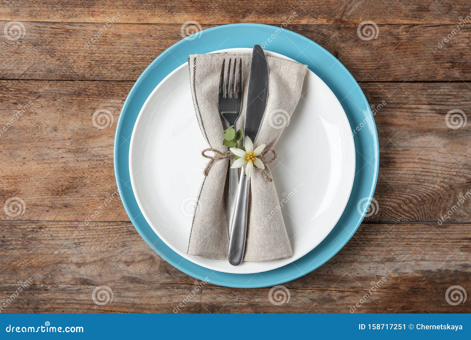 Beautiful Table Setting on Wooden Background Stock Image - Image of ...
