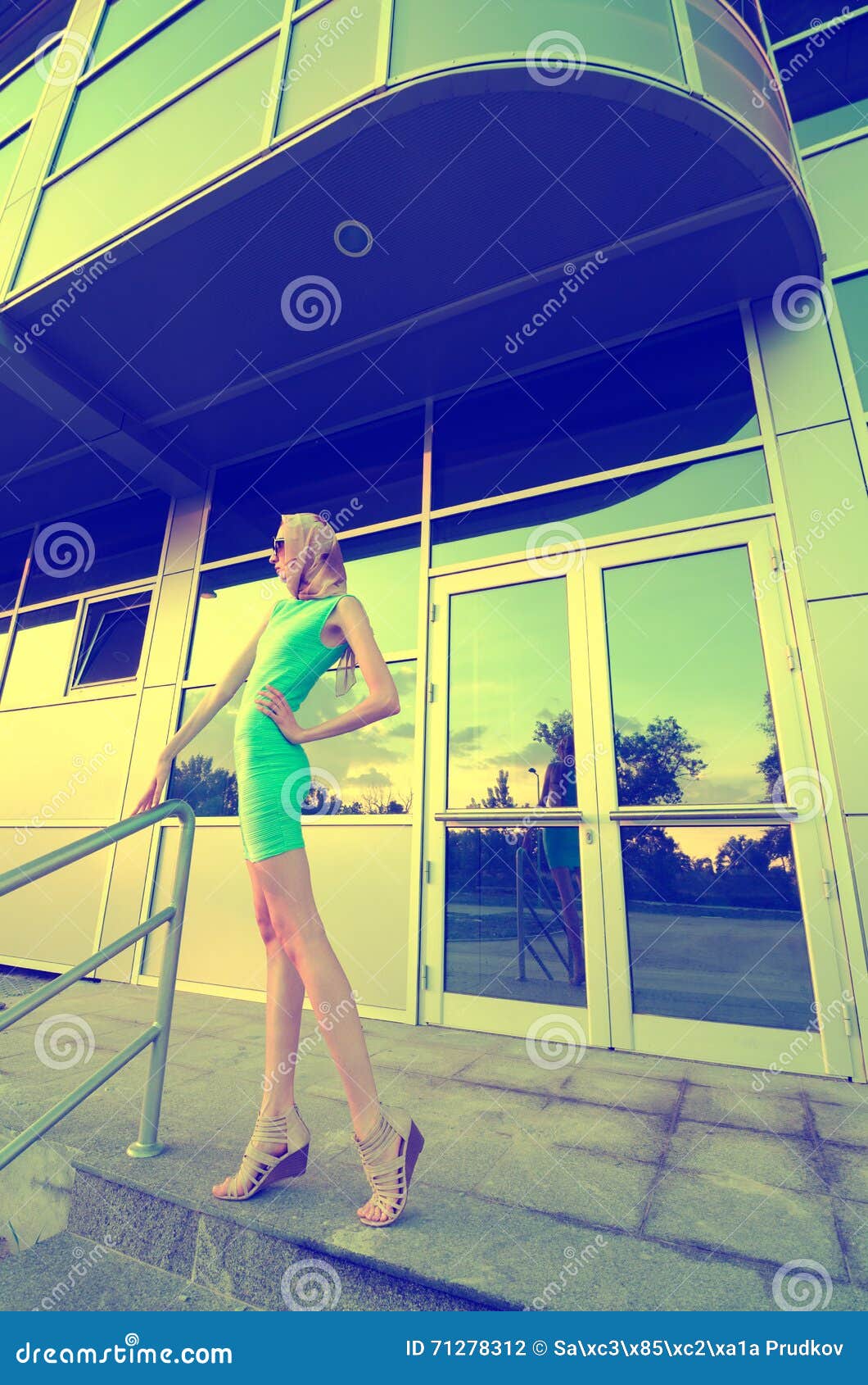 Beautiful Tall Fashion Model Posing in Front of Modern Building Stock ...
