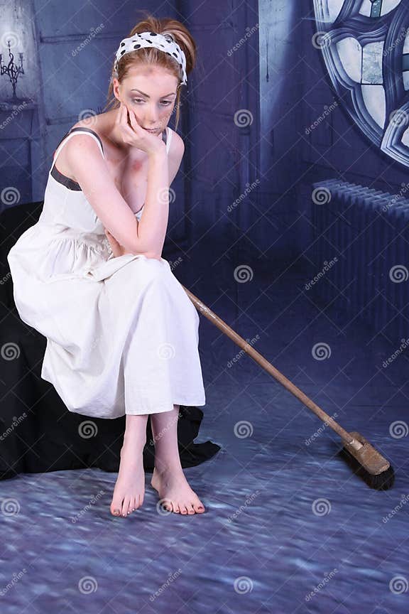 Beautiful Tall Slim Busty Redhead Model Dressed As Cinderella Before