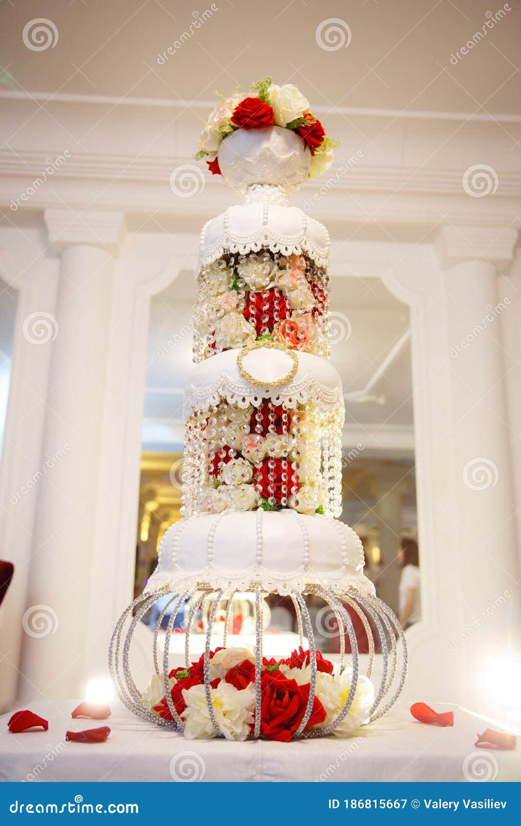 Beautiful Tall Wedding Cake for the Bride and Groom Stock Image - Image ...