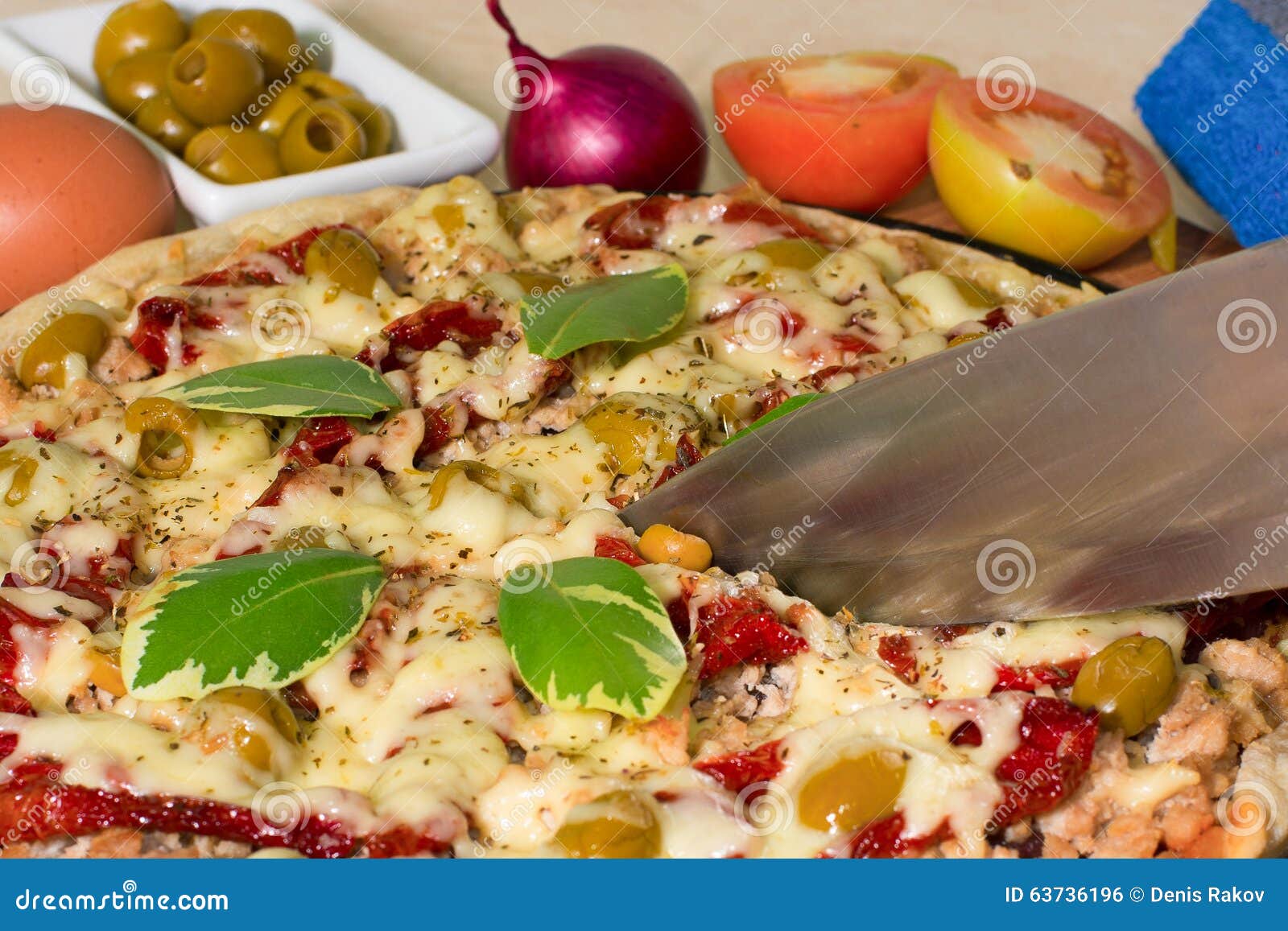 Beautiful, tasty pizza stock photo. Image of cuisine - 63736196