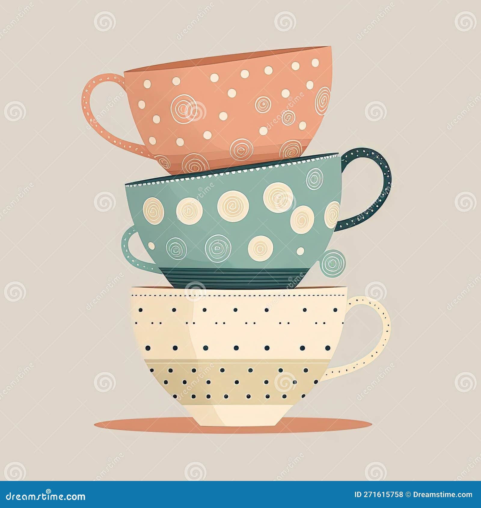 Beautiful Tea Cups with Floral Elements on Flat Background. Generative ...