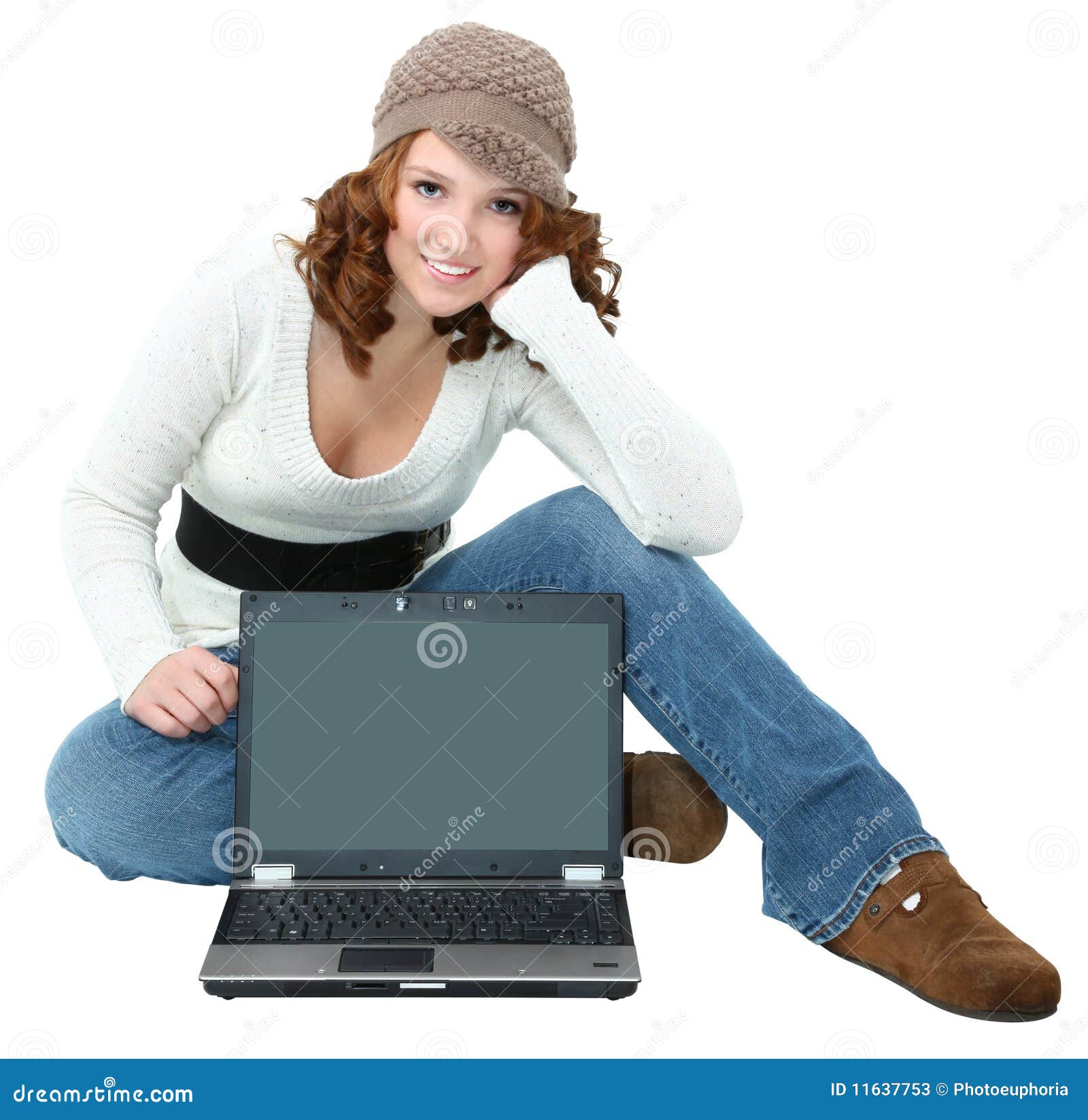 Beautiful Teen with Laptop stock image. Image of happiness - 11637753