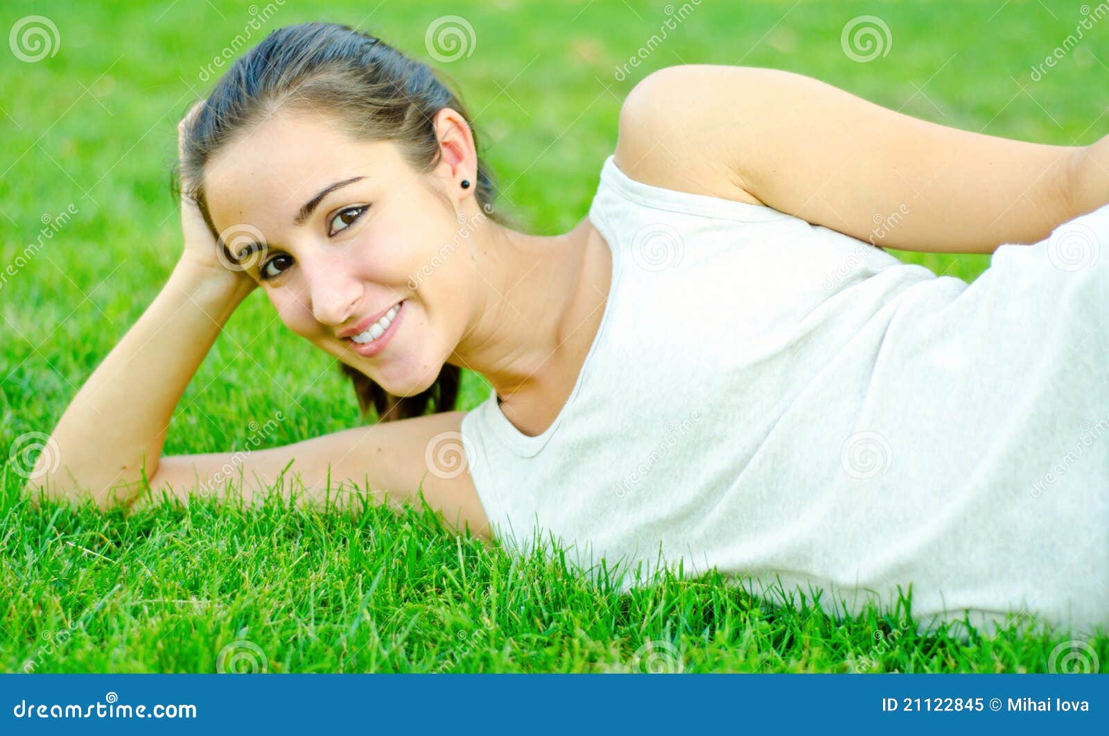Beautiful Teen Resting on Grass Stock Image - Image of friendly, girl ...