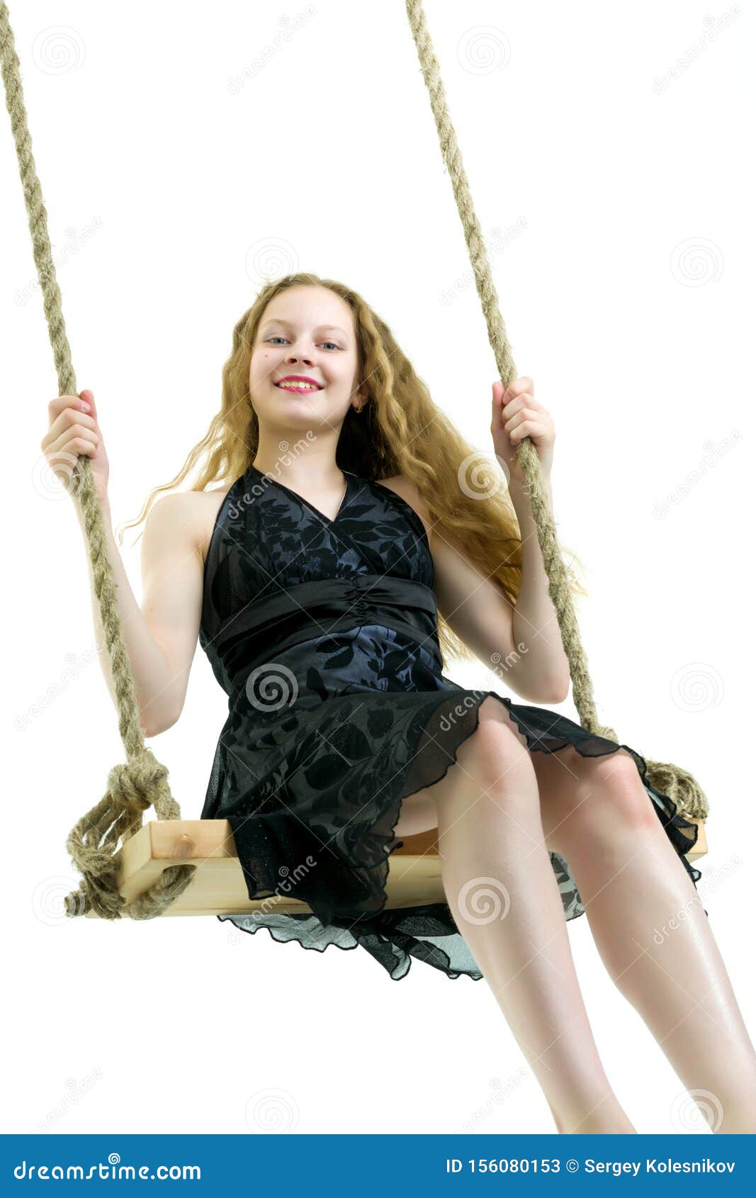 Beautiful Teen School Girl Swinging On A Swing Concept Summer V Stock