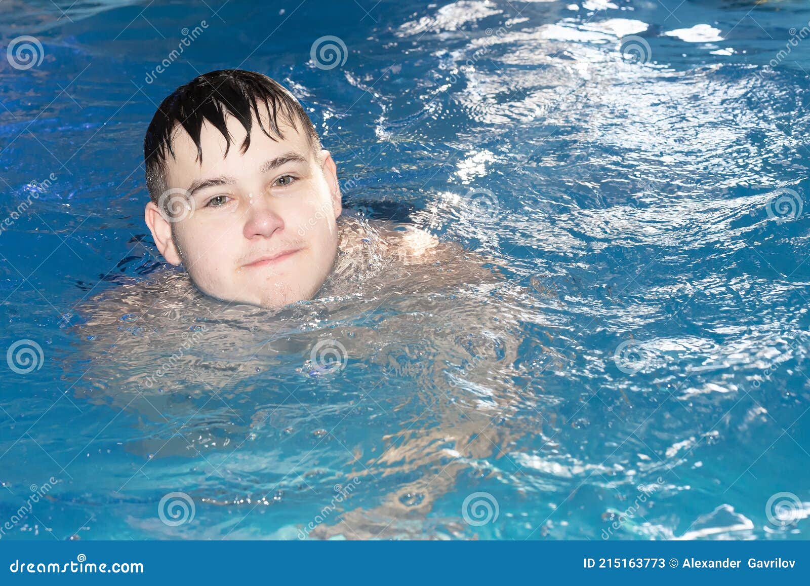 A Beautiful Teen Swims in Pool Stock Image - Image of happy, active ...