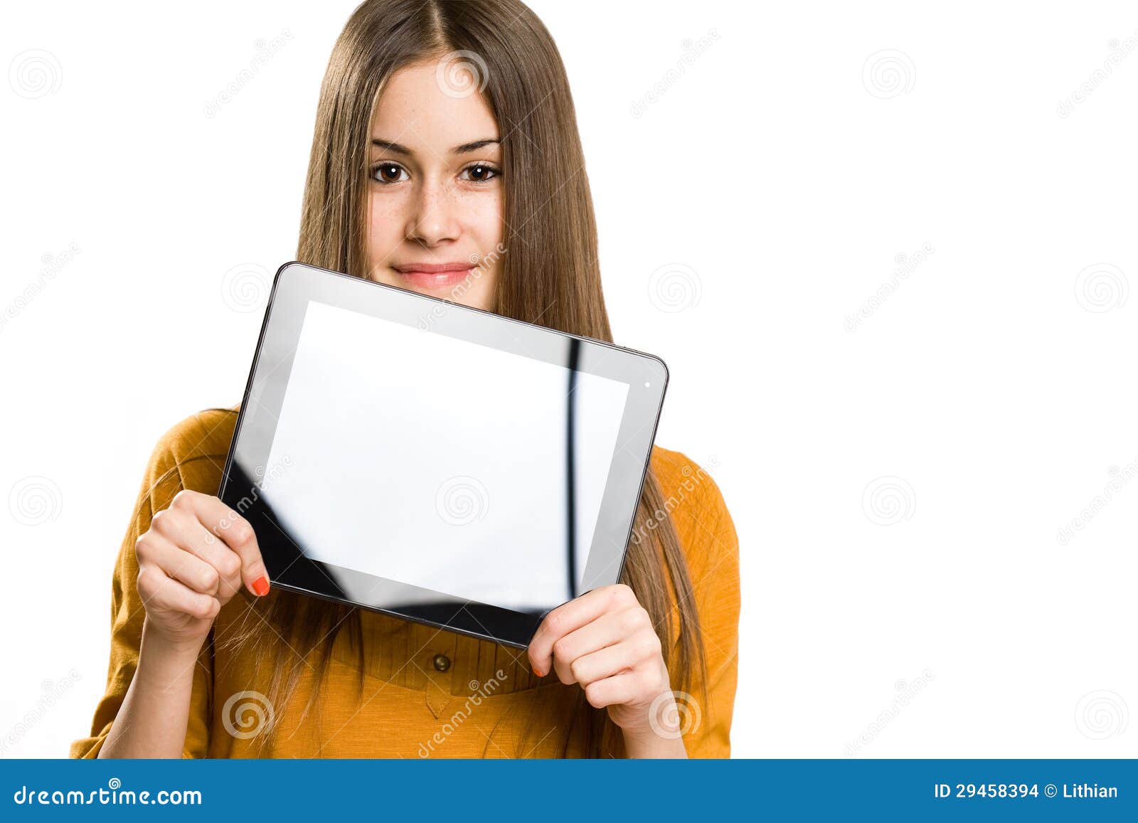 Beautiful Teen Using Tablet Computer. Stock Photo - Image of shirt ...