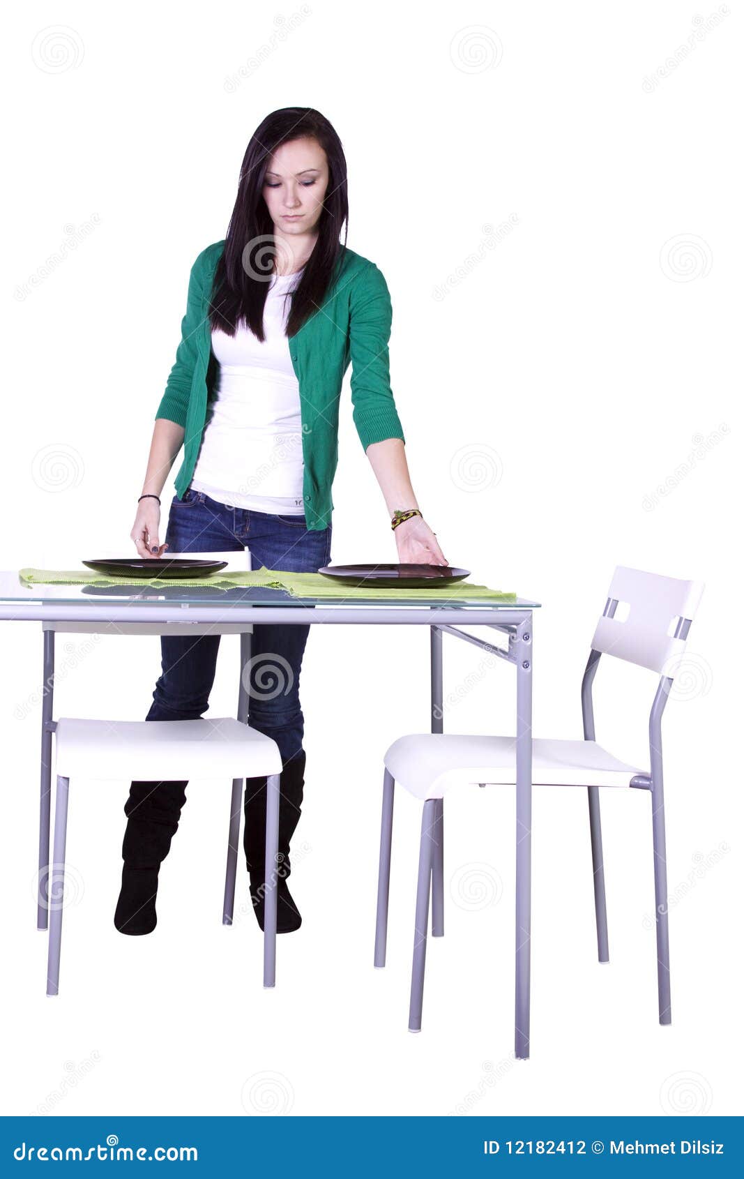 Beautiful Teenager Preparing the Table Stock Photo - Image of fork ...