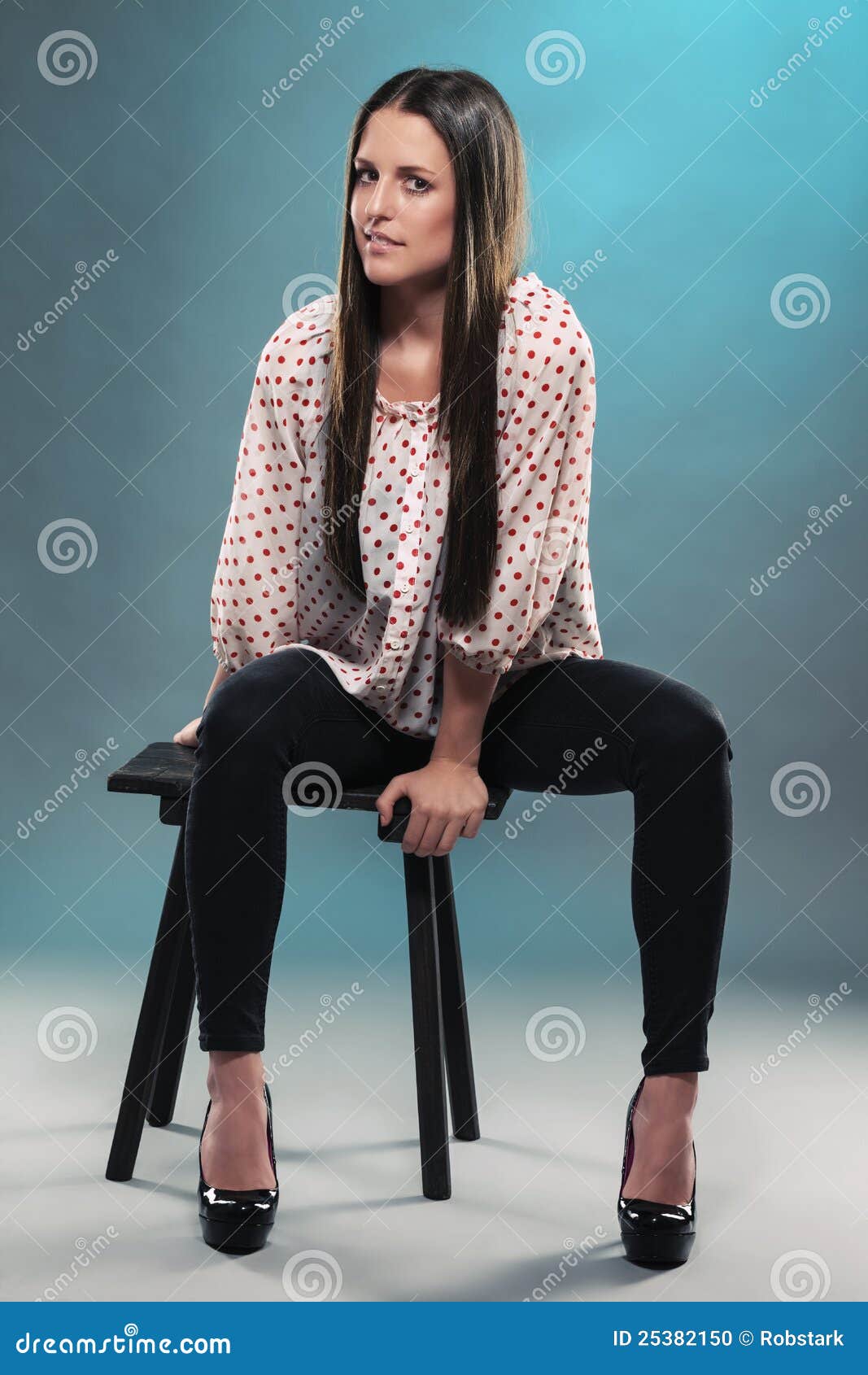 Beautiful Teenager Sitting on a Stool Stock Photo - Image of legs ...