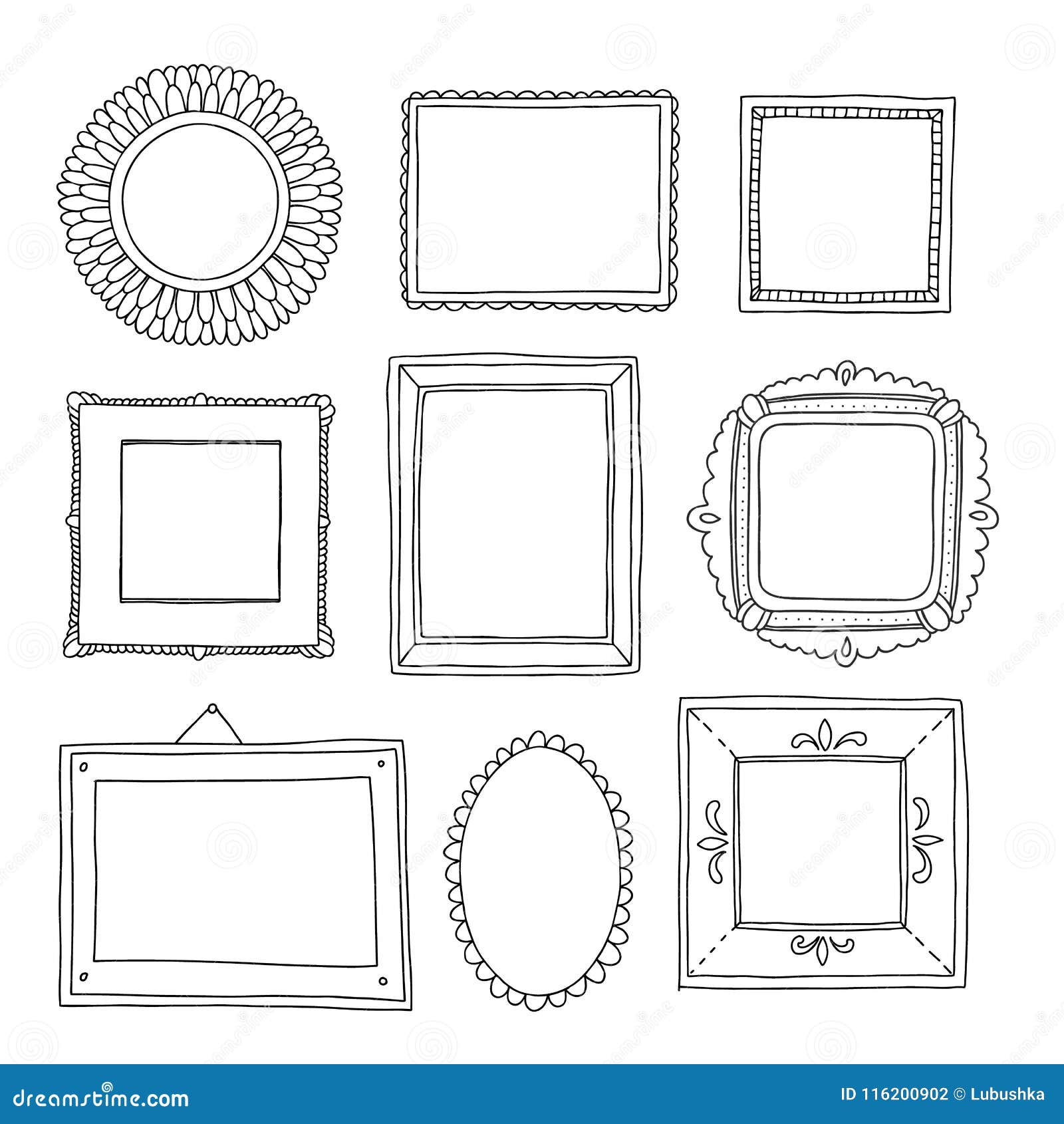 Beautiful Template Hand Drawn Frames. Stock Vector - Illustration of ...