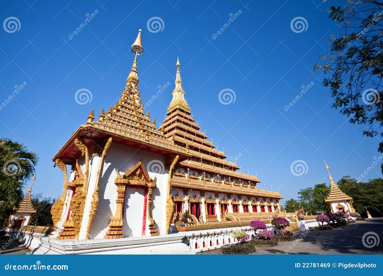 Beautiful Temple on Blue Sky Background Stock Image - Image of grass ...