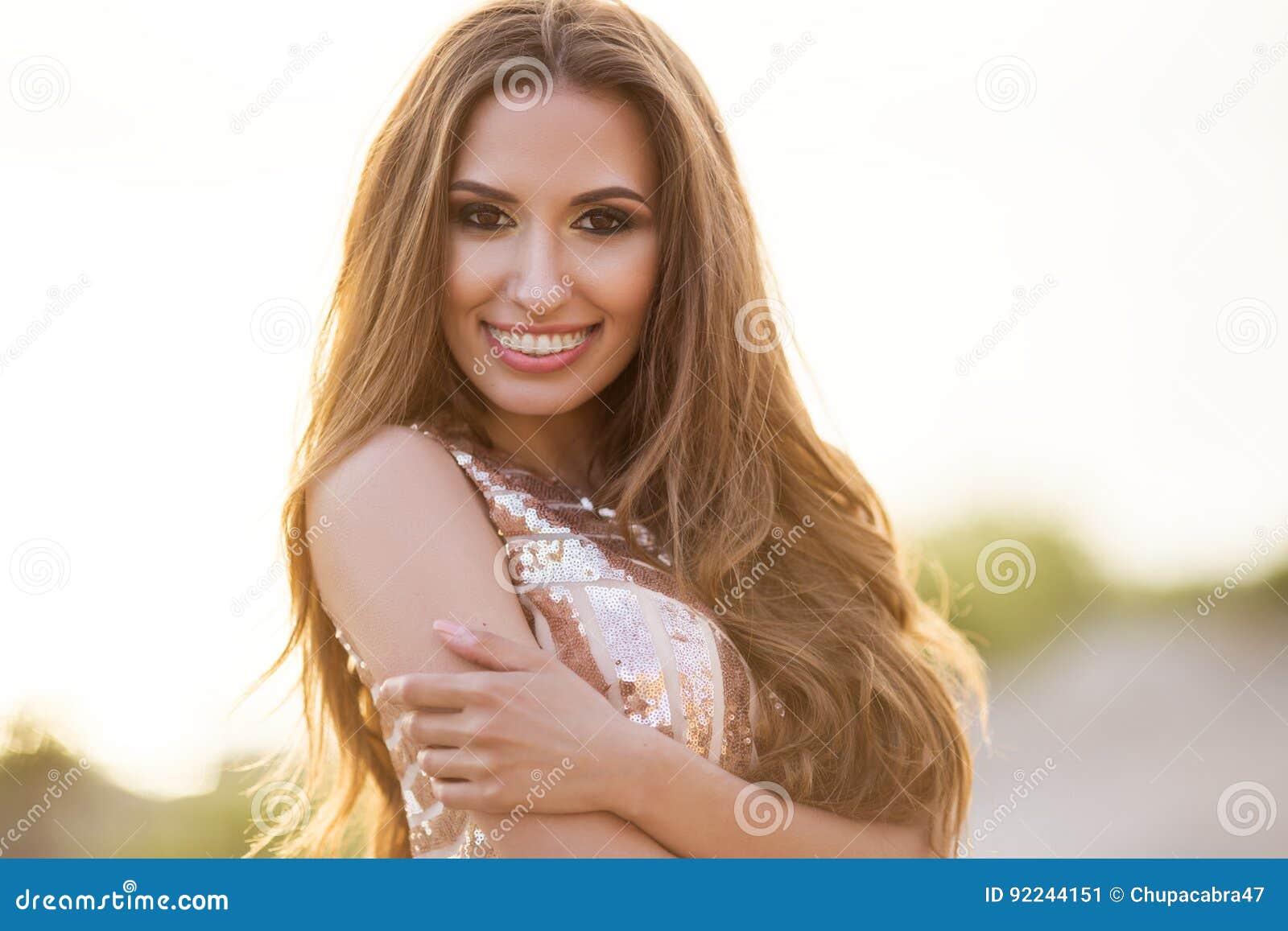 Beautiful Tender Woman Posing On The Sunset Beach Stock Image Image