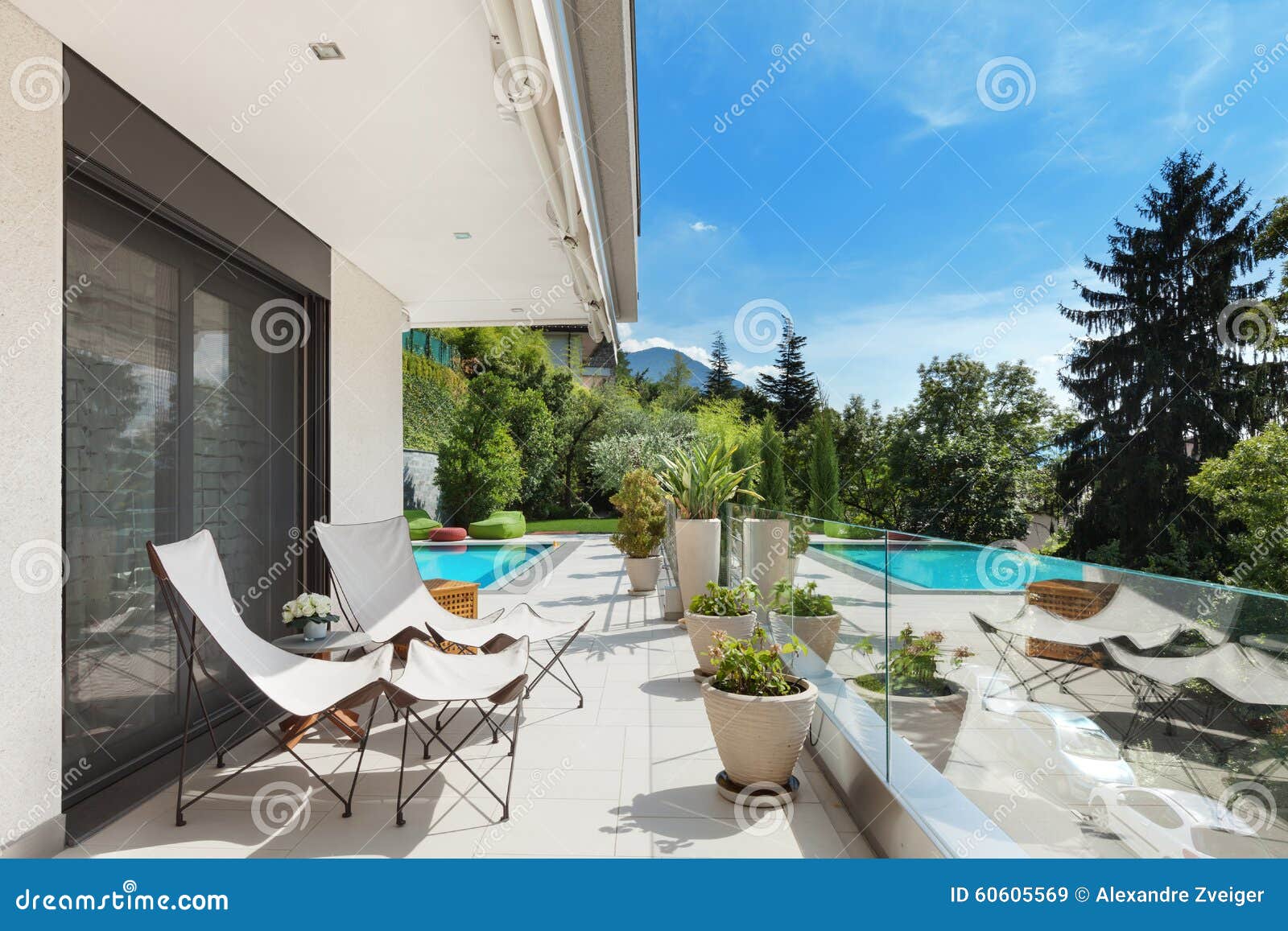 Beautiful Terrace with Pool Stock Image - Image of contemporary, garden ...