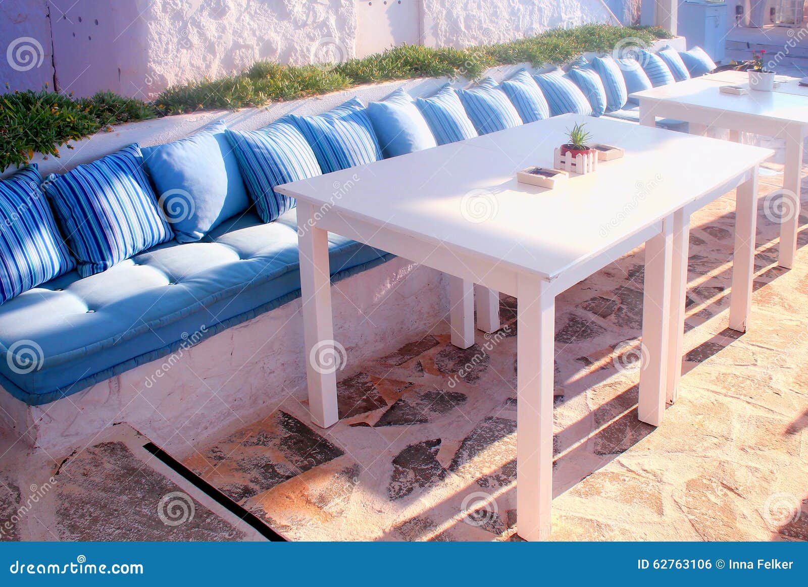 Beautiful Terrace with White Sofa, Crete, Greece. Stock Photo - Image ...