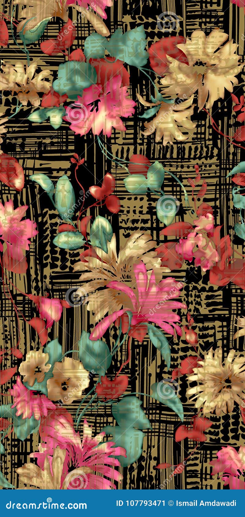 Beautiful Textile Print Background Design with Flowers Stock ...