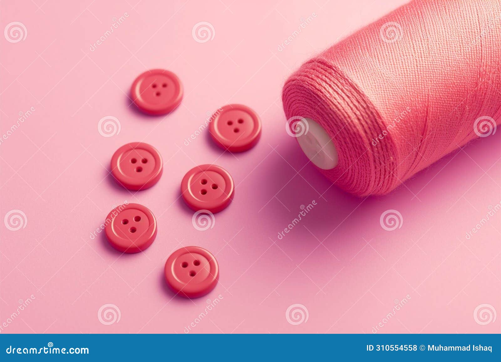 Beautiful Texture with Pink Buttons and a Coil for Sewing Stock ...
