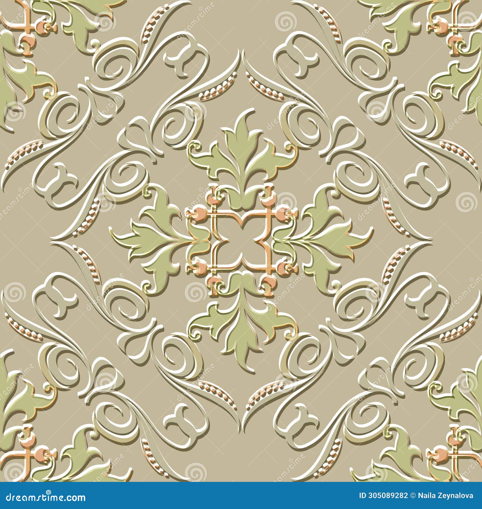 Beautiful Textured Emboss Floral 3d Seamless Pattern. Arabesque Vector ...