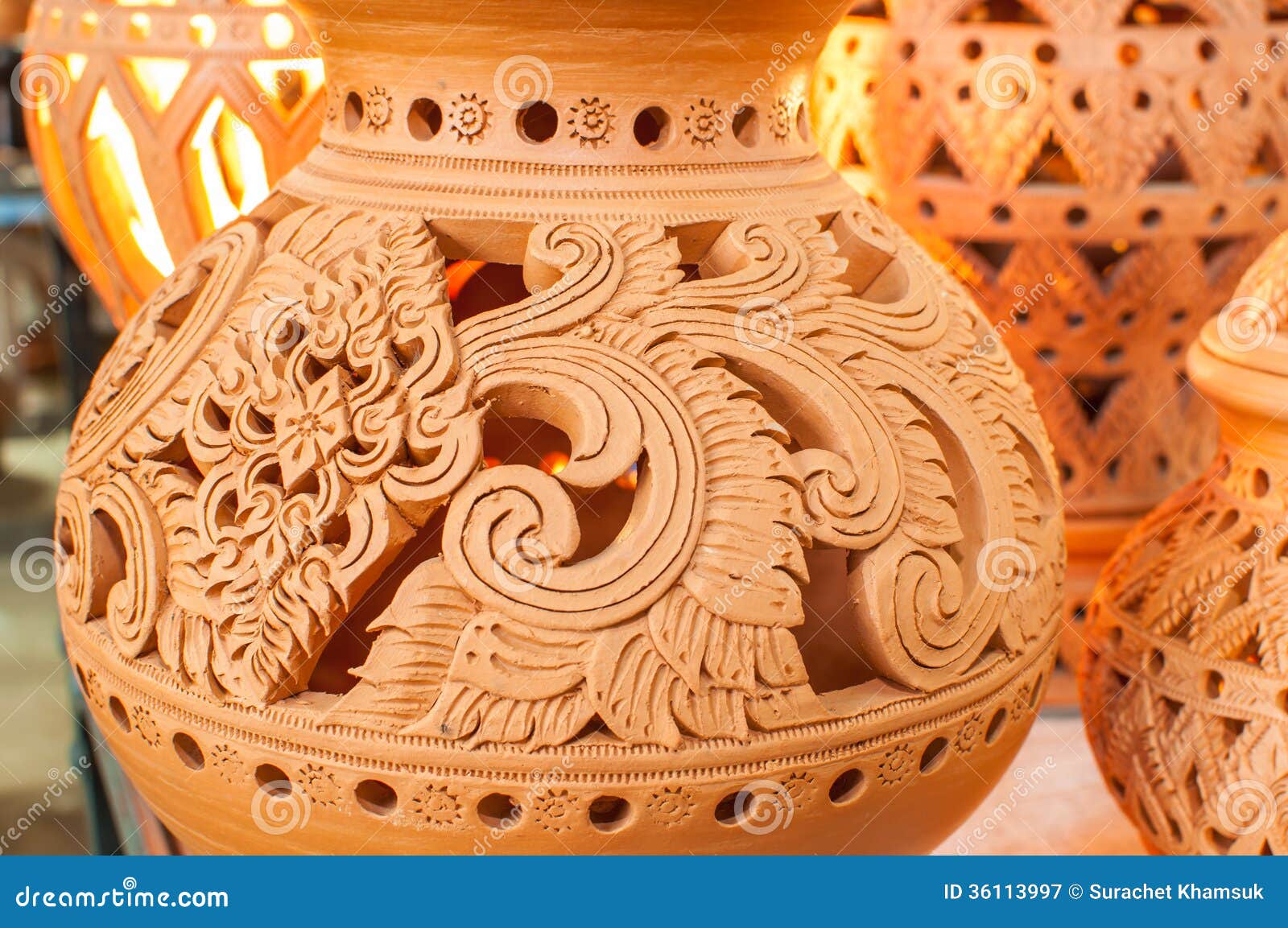 Beautiful Thai Style Designs on Pottery Stock Image - Image of religion ...