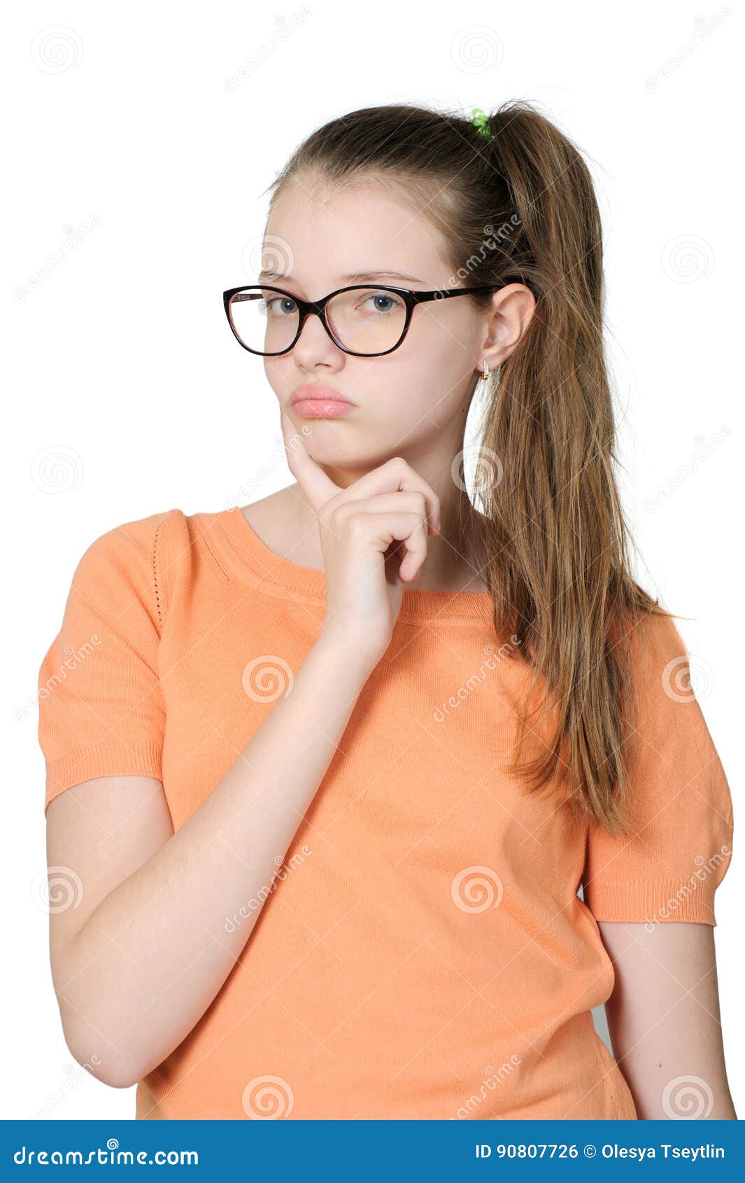 Beautiful Thoughtful Girl on a Clean White Background. Stock Photo ... Beautiful Thoughtful Girl on a Clean White Background. Stock Photo ...