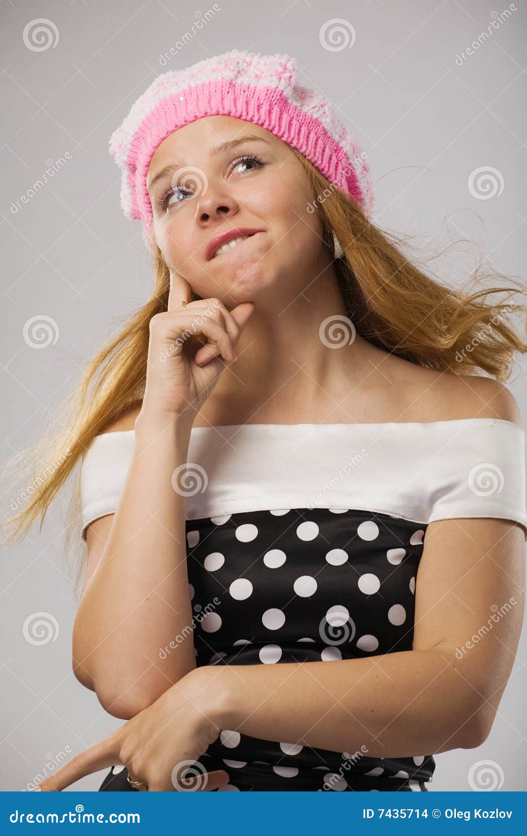 Beautiful Thoughtful Girl in Pink Beret Stock Photo - Image of blond ...