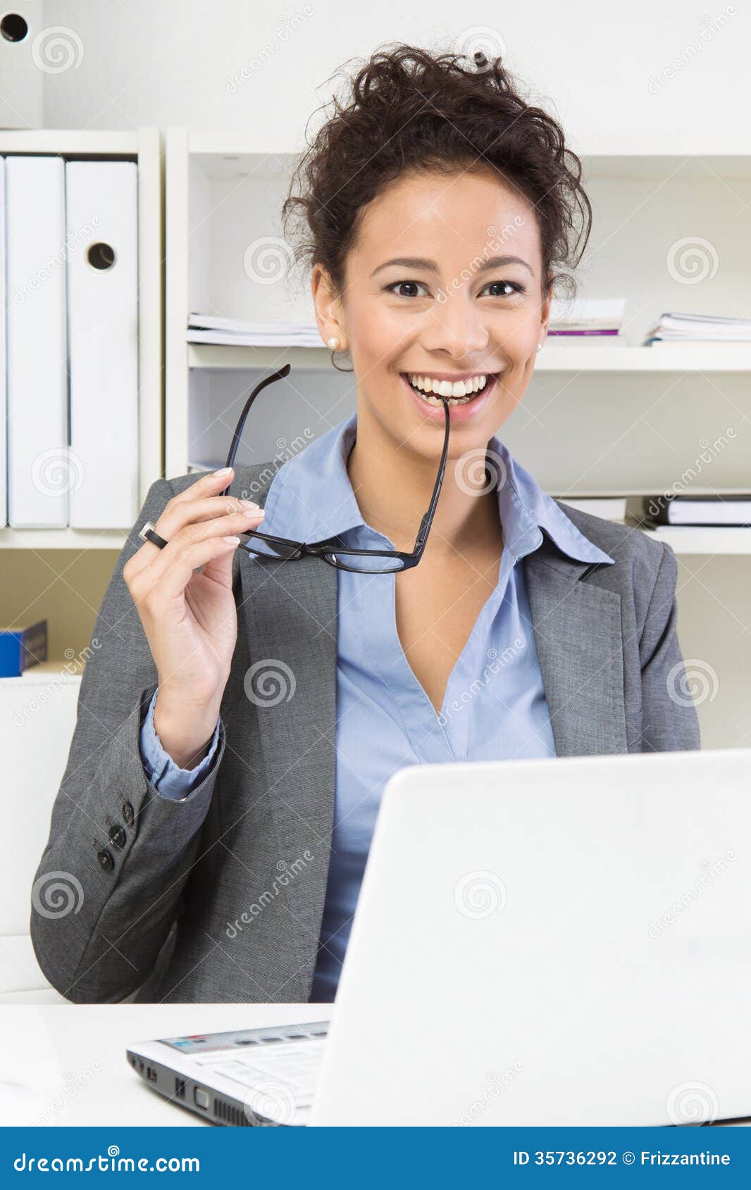 Beautiful thoughtful woman stock photo. Image of office - 35736292