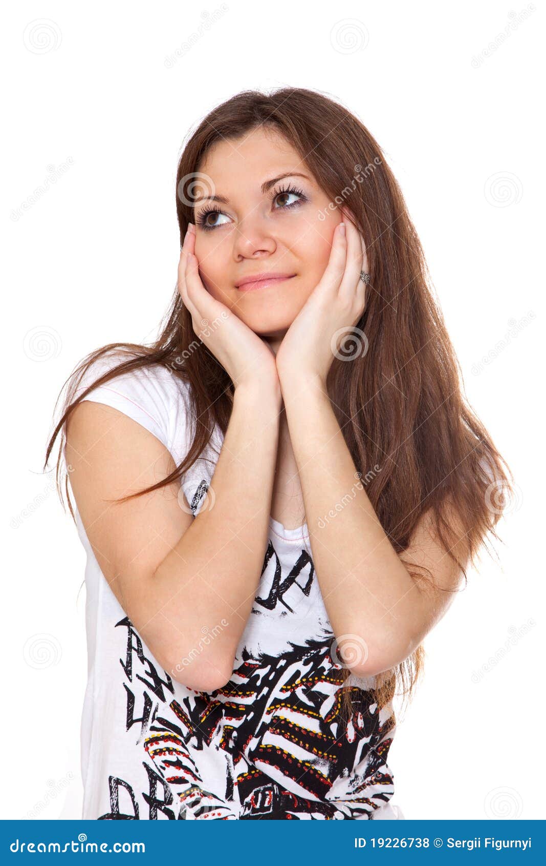 Beautiful Thoughtful Woman Looking Up Stock Photo - Image of girl ...