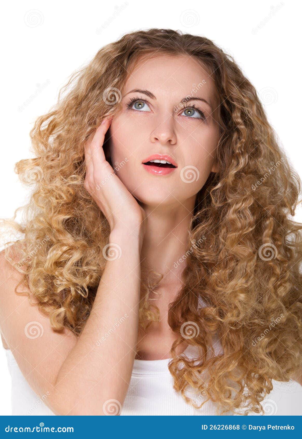 Beautiful Thoughtful Woman Looking Up Stock Photo - Image of attractive ...