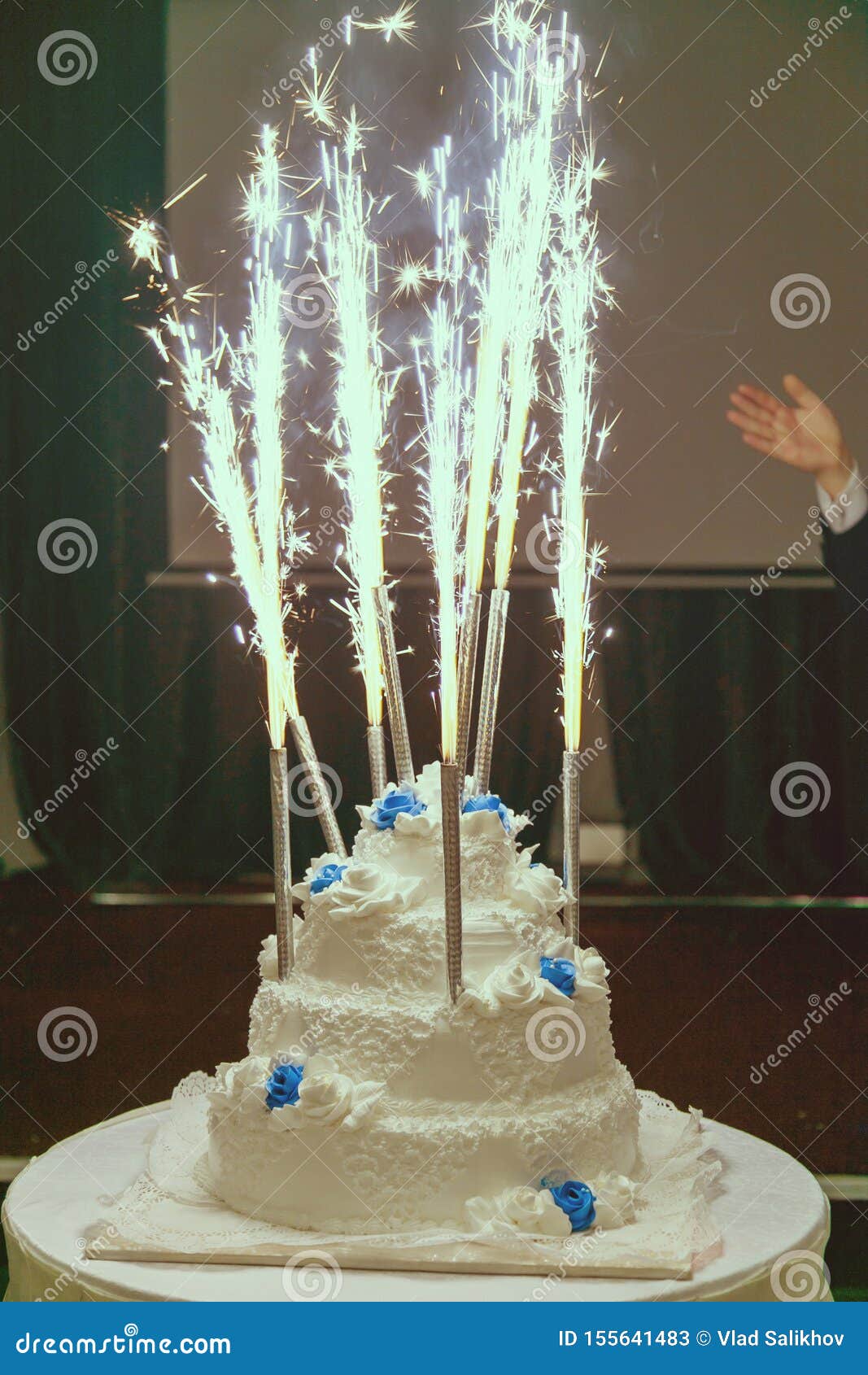 Beautiful Three-layered Wedding Cake with Fireworks Stock Image - Image ...