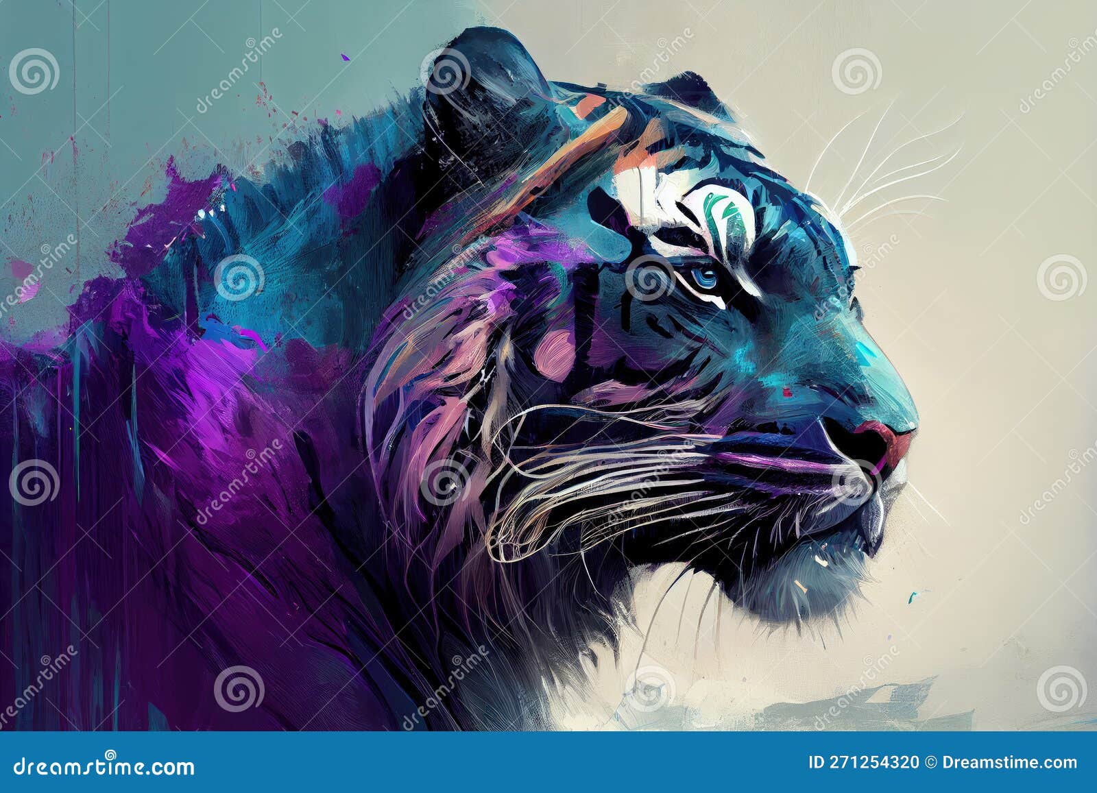 Beautiful Tiger in Purple Til Tones Stock Illustration - Illustration ...